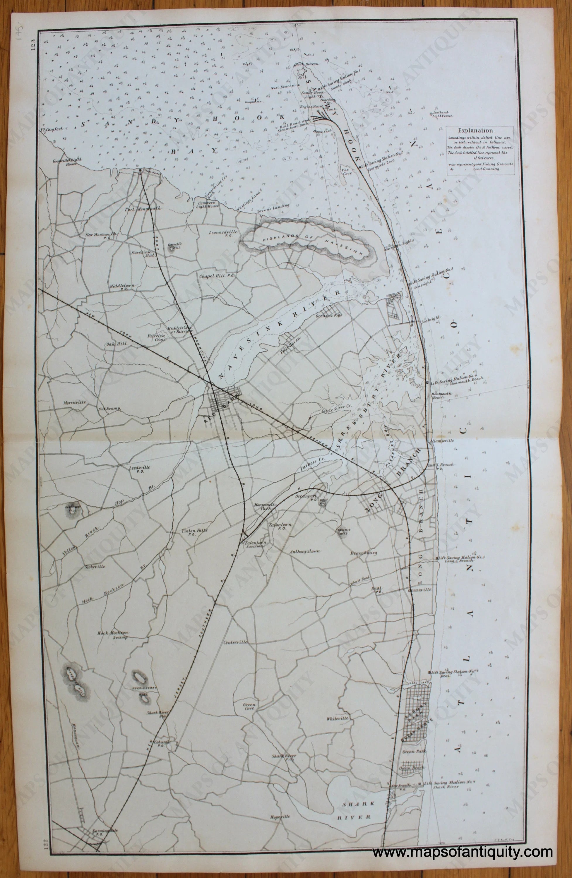 1878 - N.J. Railroad Map of Sandy Hook - Antique Map – Maps of Antiquity