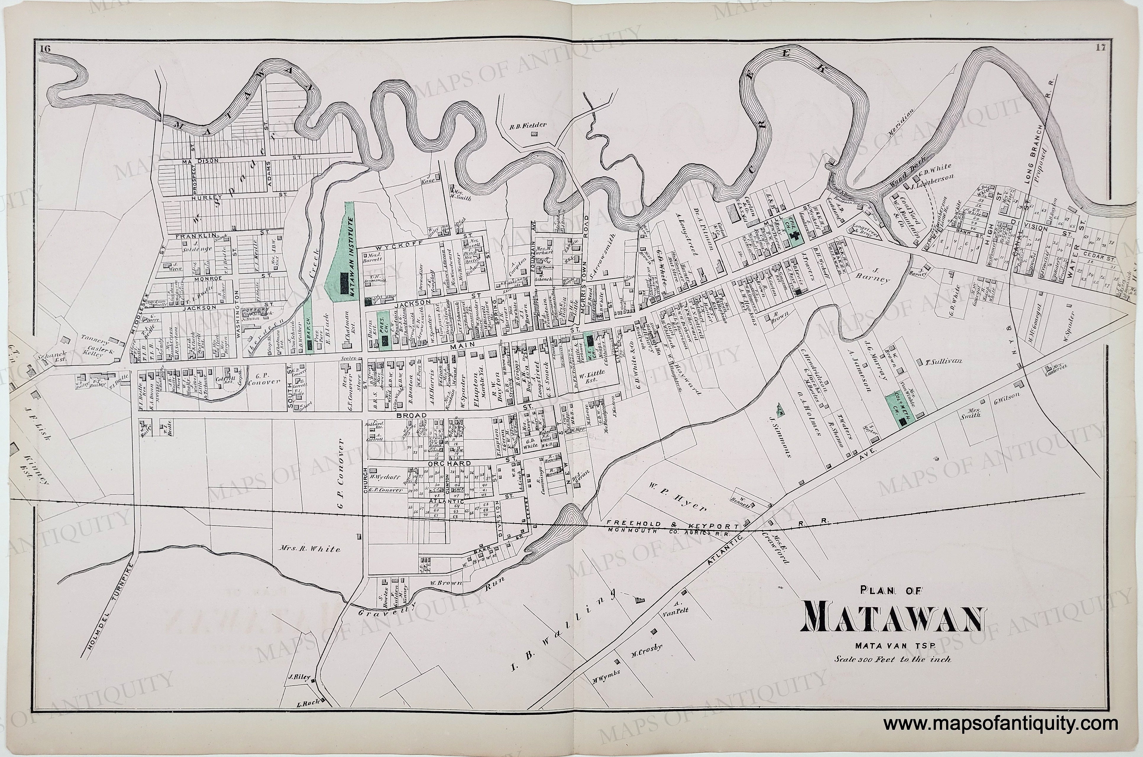 1873 - Plan of Matawan, Matavan Township NJ - Genuine Antique Map ...