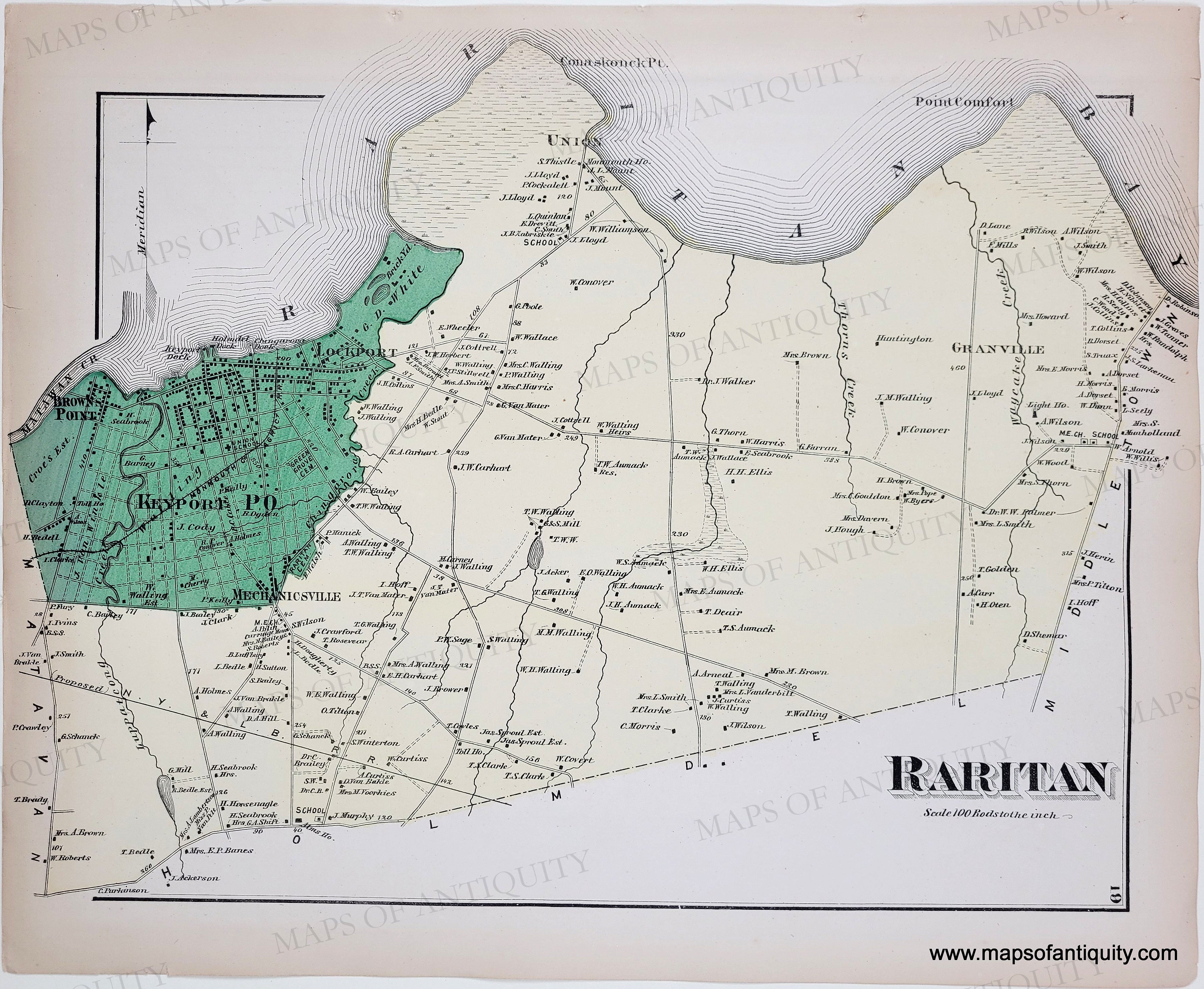 1873 - Raritan (Hazlet Township) NJ - Genuine Antique Map – Maps of ...