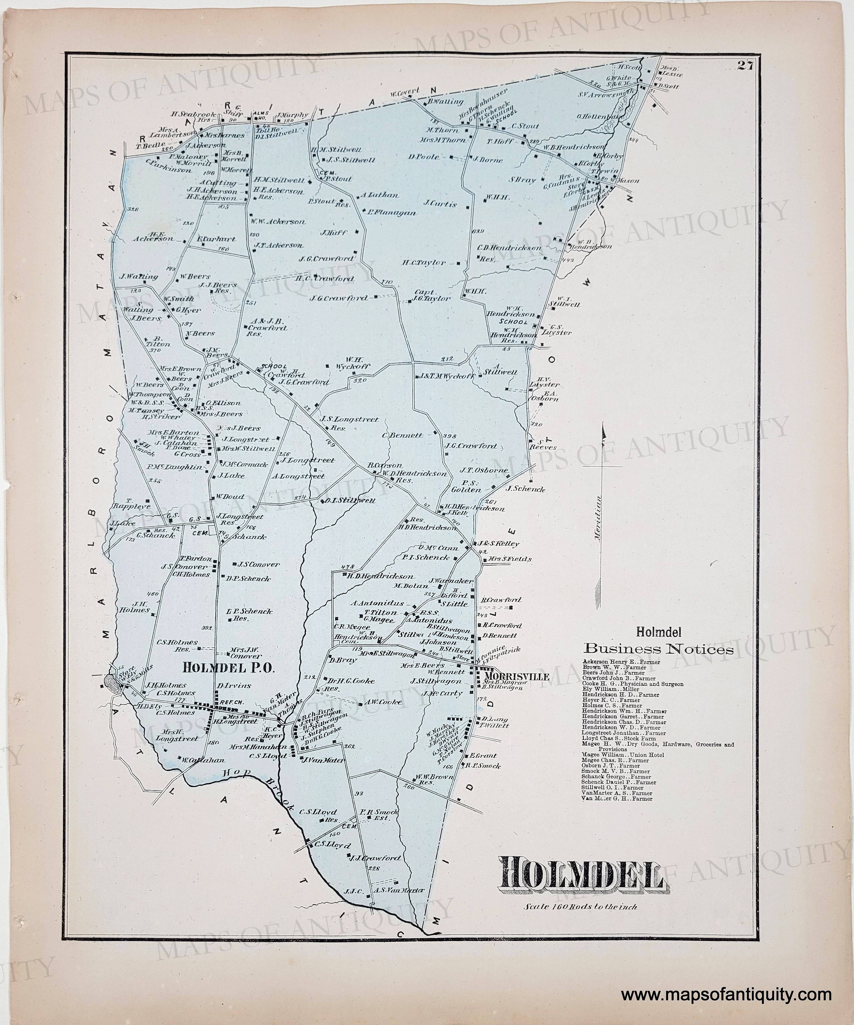 1873 - Holmdel NJ - Genuine Antique Map – Maps of Antiquity