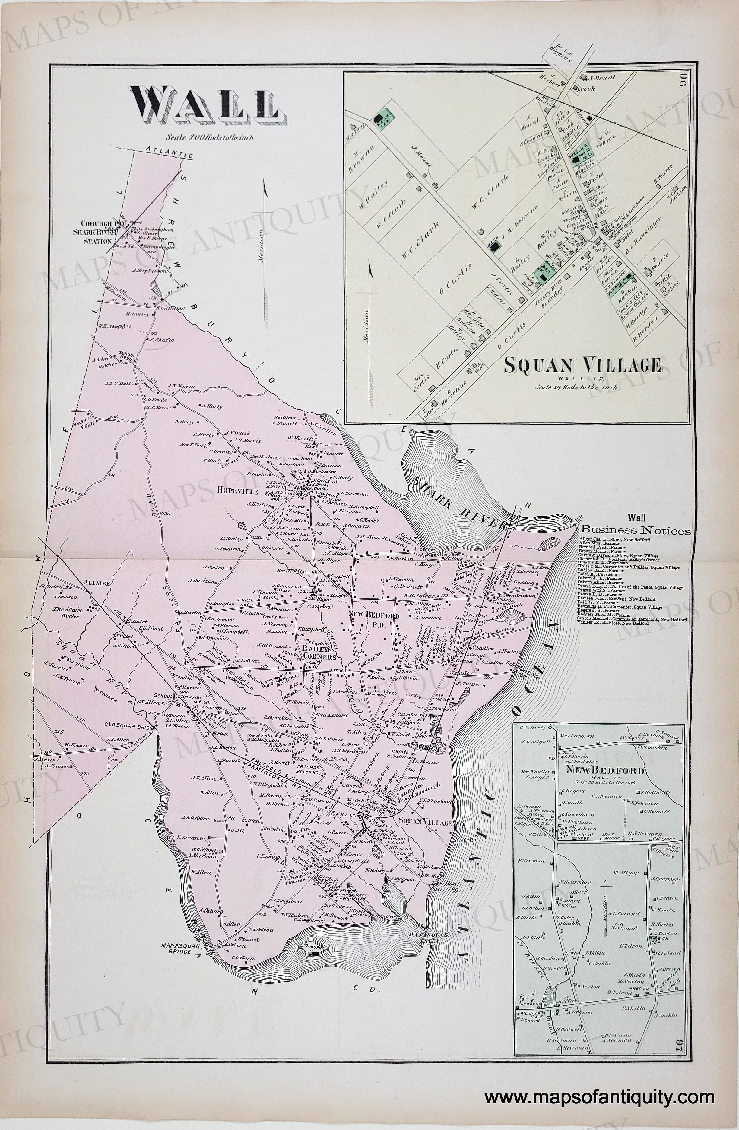 1873 - Wall NJ - Genuine Antique Map – Maps of Antiquity