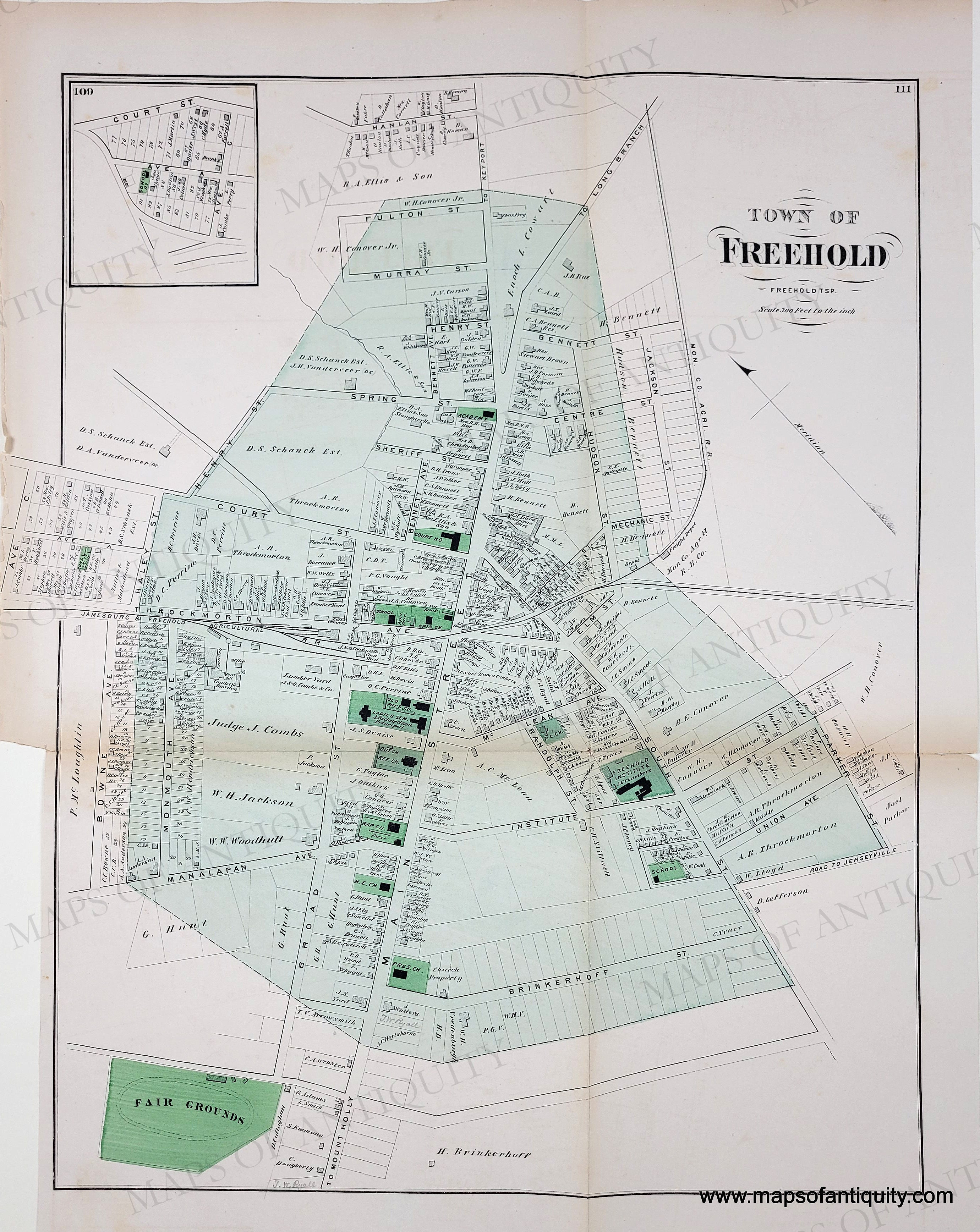 1873 - Town of Freehold NJ - Genuine Antique Map – Maps of Antiquity