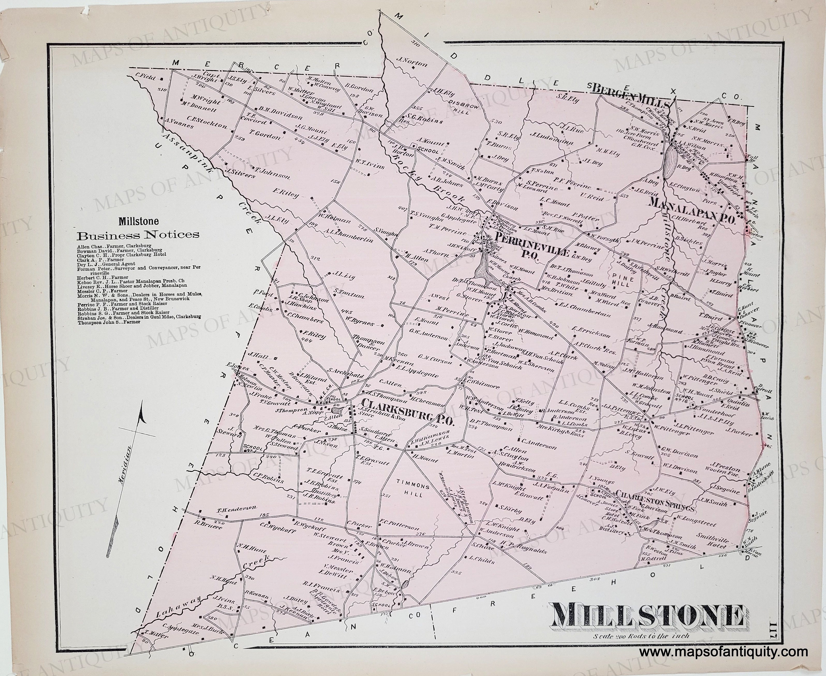1873 - Millstone NJ - Genuine Antique Map – Maps of Antiquity