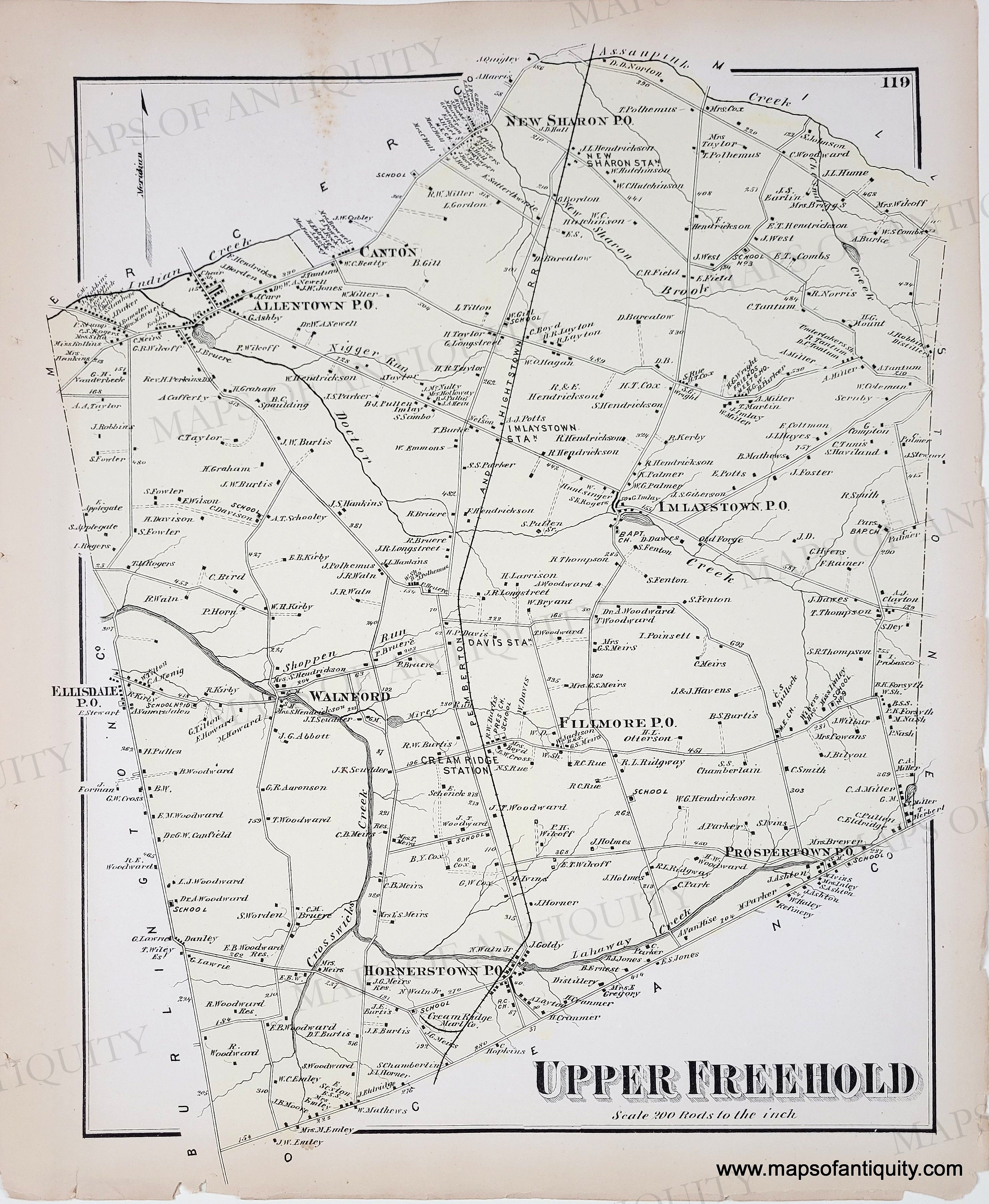 1873 - Upper Freehold NJ - Genuine Antique Map – Maps of Antiquity