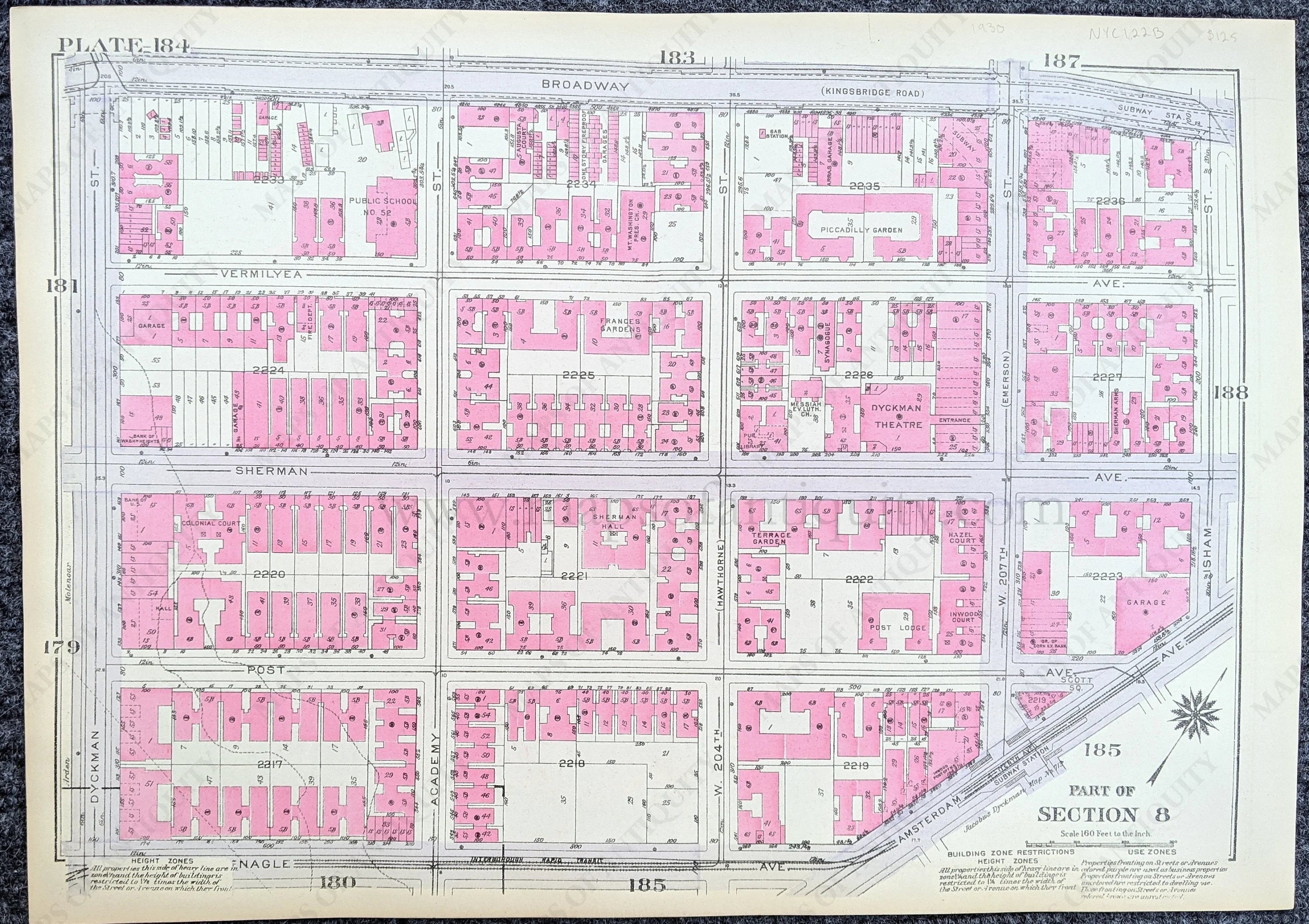 1930 - Plate 184 - Part of Section 8 - Antique Map – Maps of Antiquity