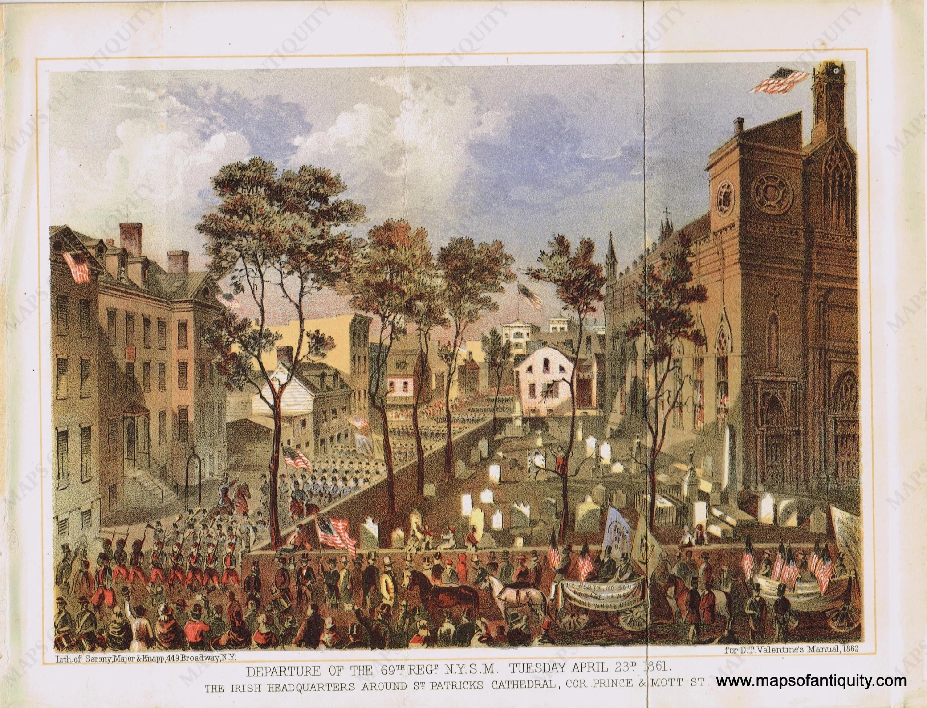 1862 Genuine Antique Print Departure of The 69th Regiment N.Y.S.M ...