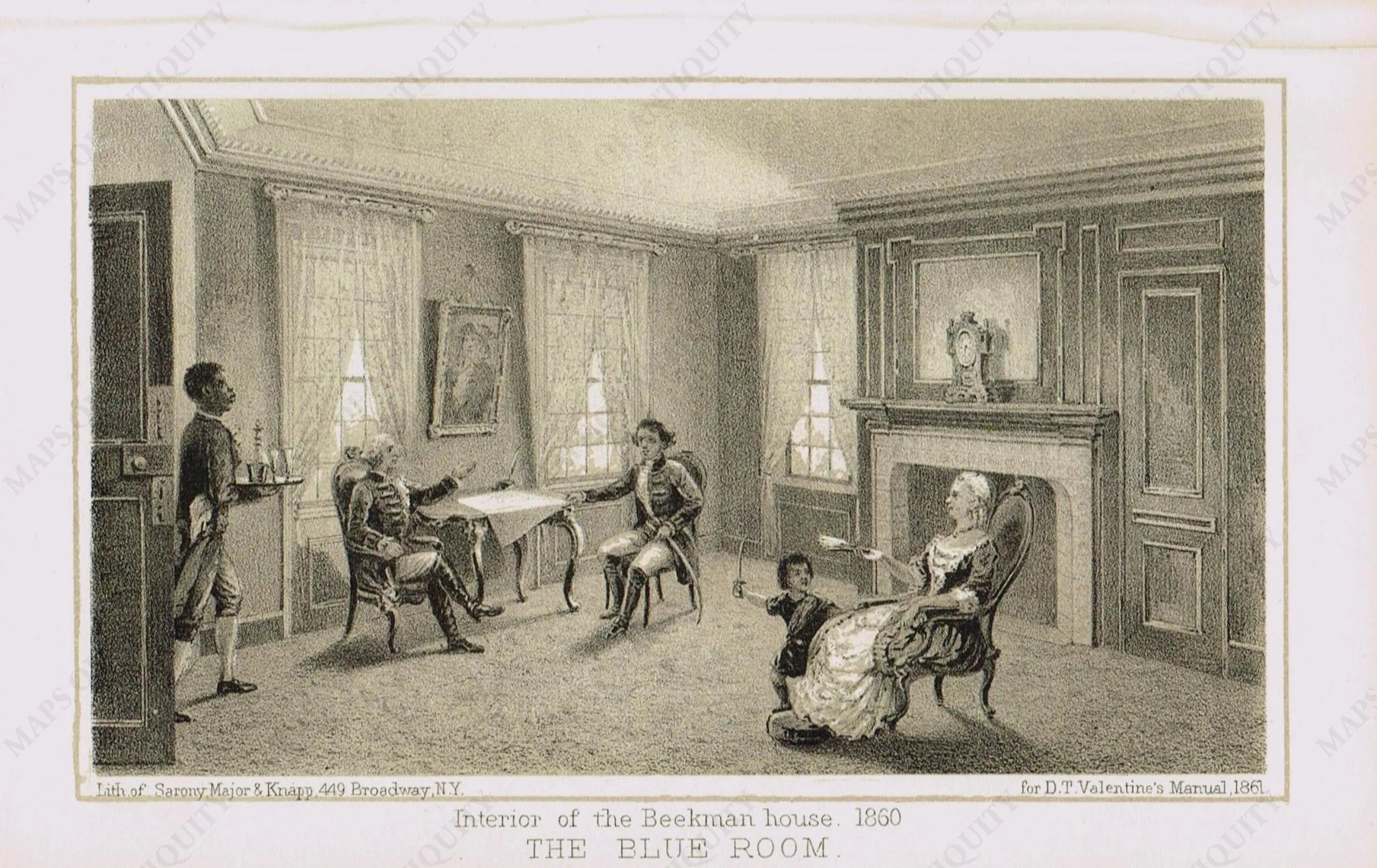 1861 Genuine Antique Print Interior of the Beekman House, 1860. The ...