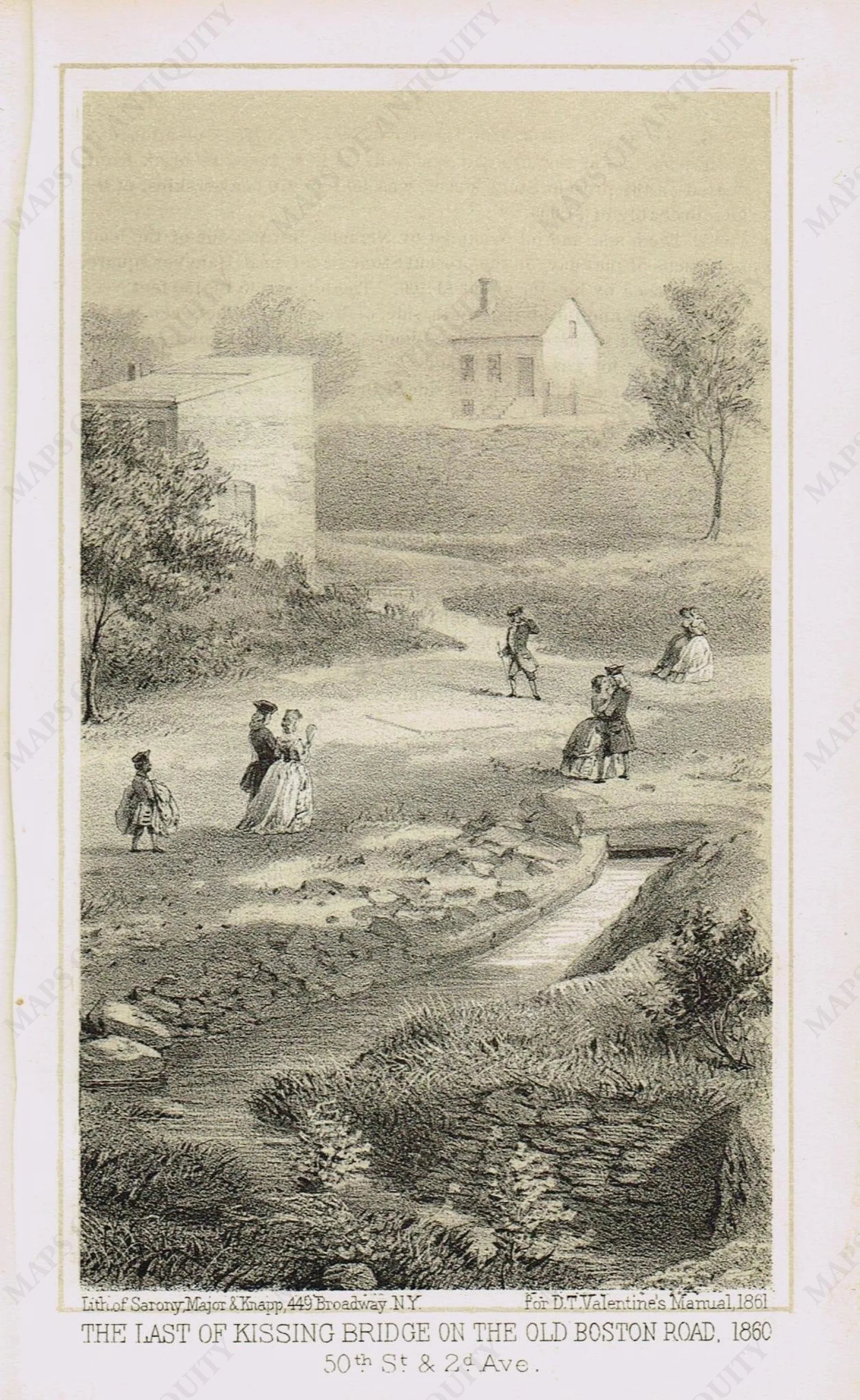 1861 Genuine Antique Print The Last of Kissing Bridge on the Old Boston ...