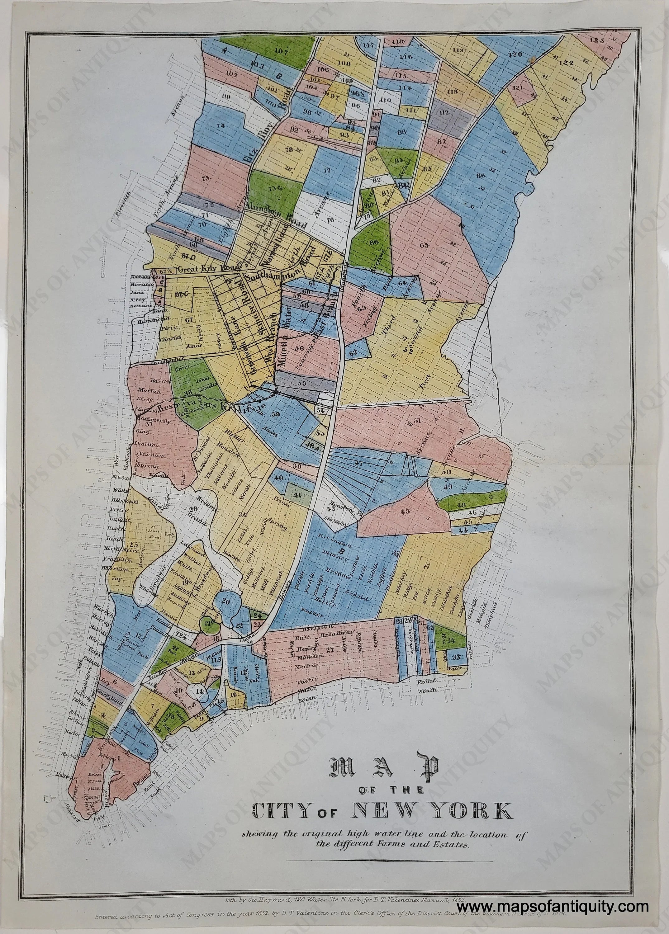 1853 Genuine Antique Map Map of the City of New York shewing [sic] the ...