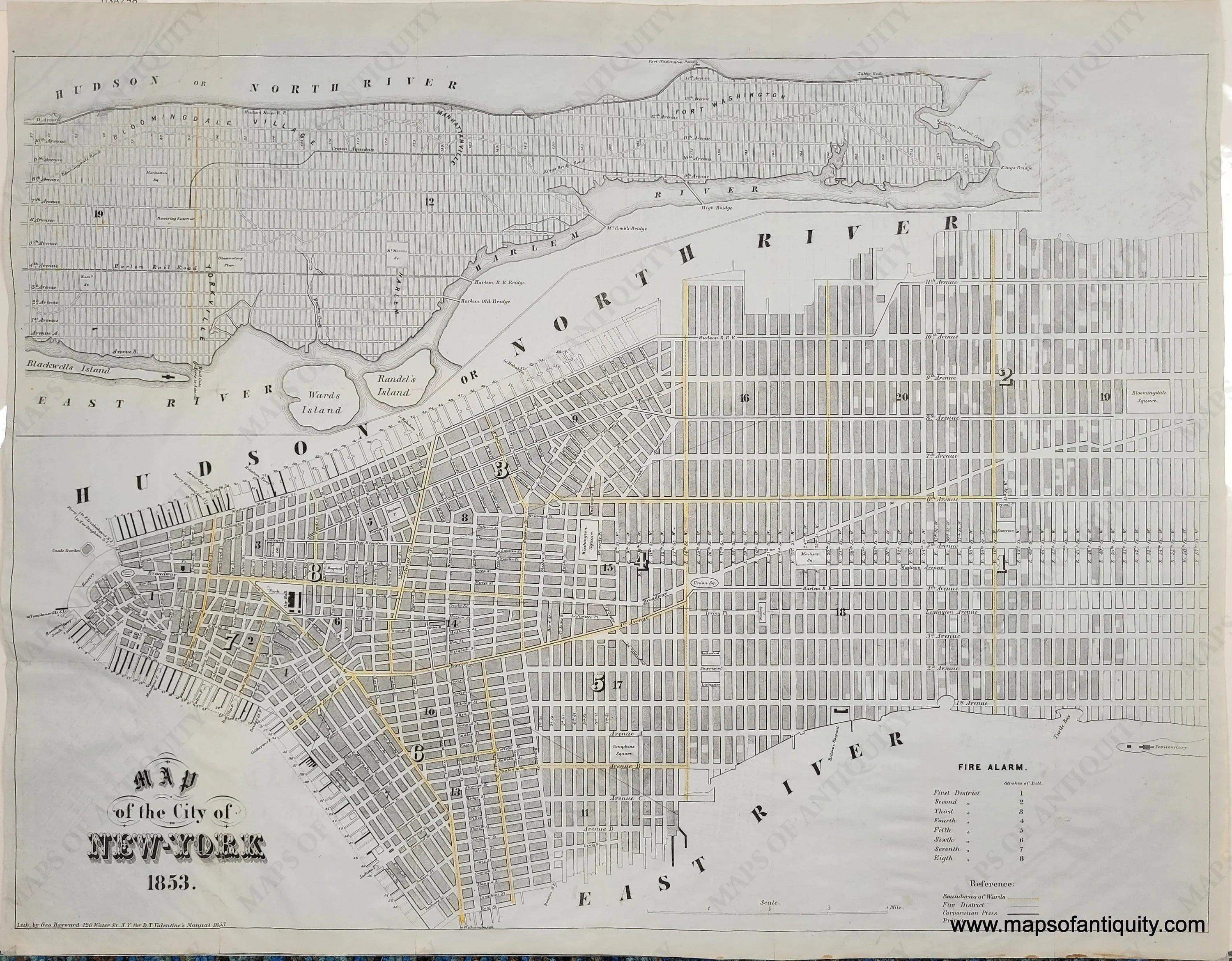 1853 Genuine Antique Map Map of the City of New York – Maps of Antiquity