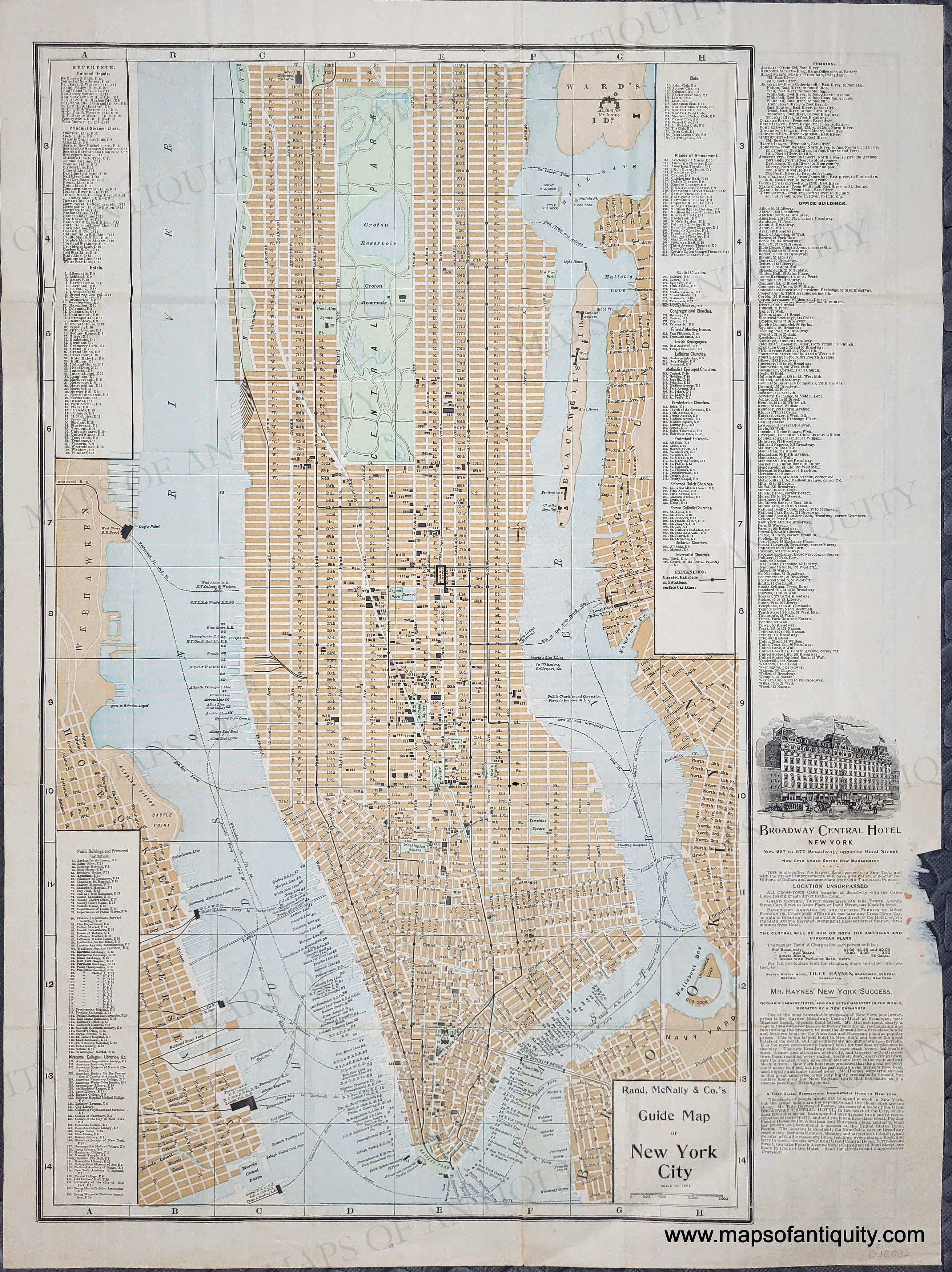 1895 - Guide Map of New York City / Map of New York City Showing Porti ...