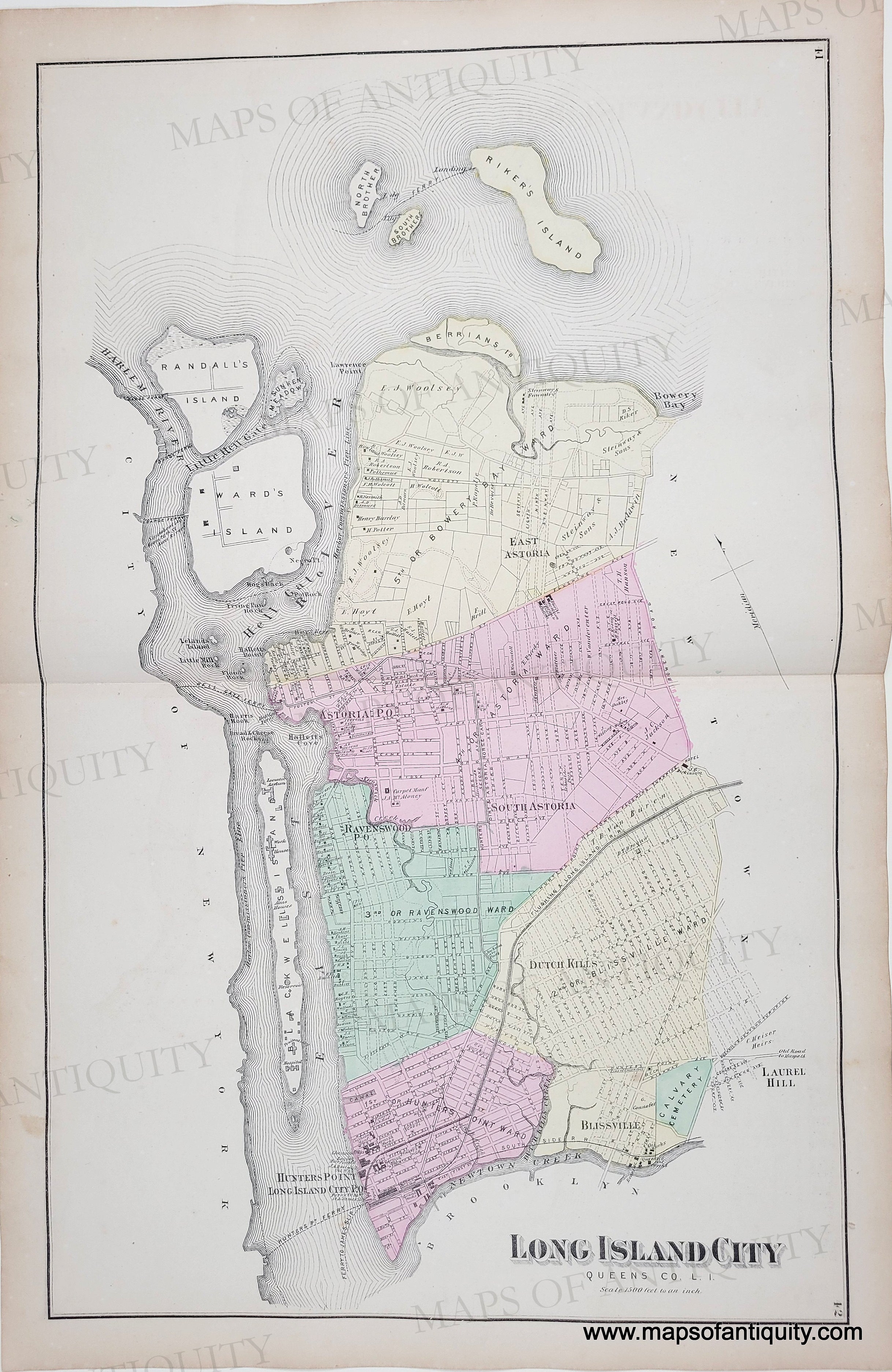 1873 - Double-sided page of maps of Queens NY: Long Island City, New Y ...