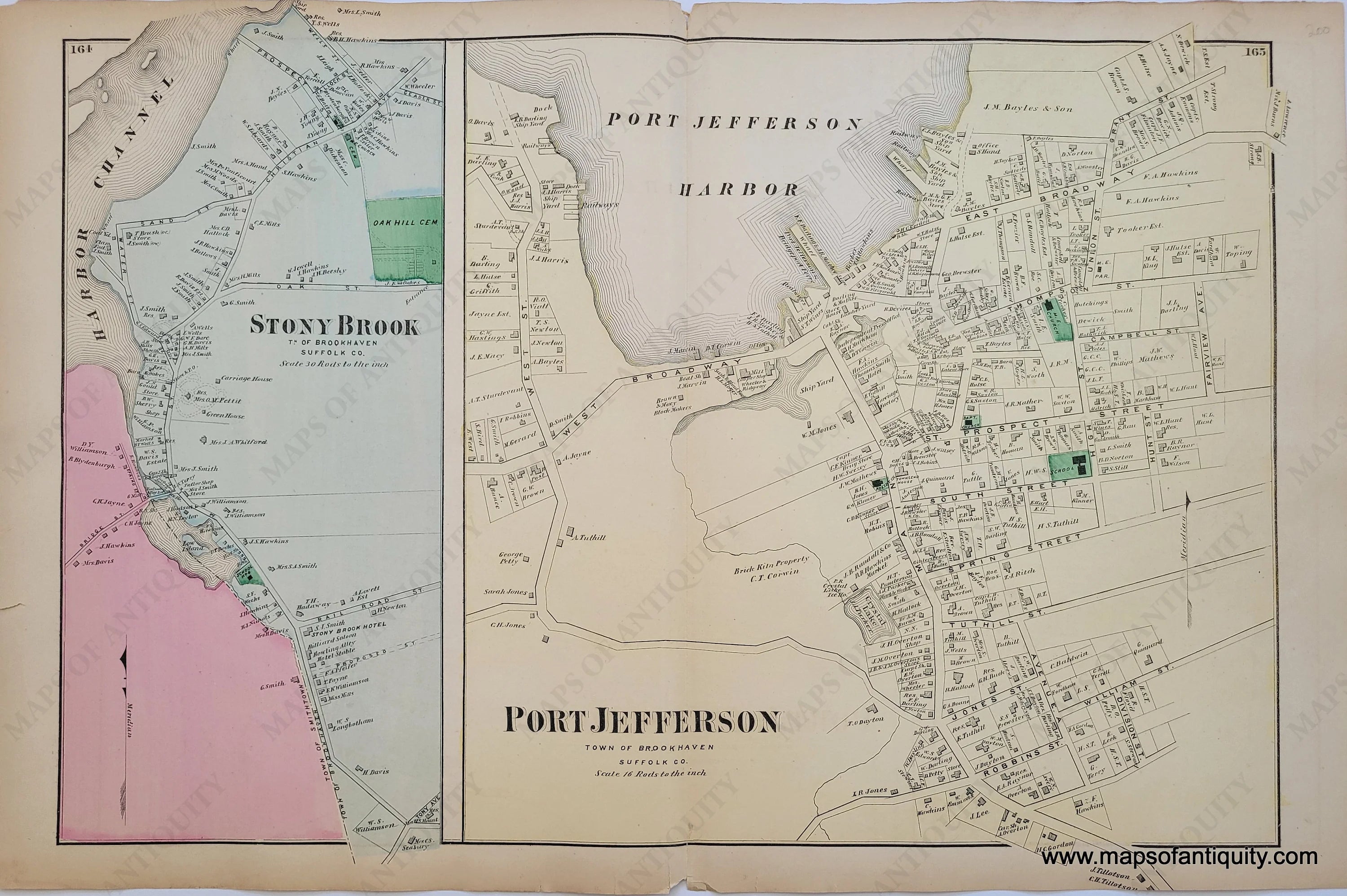1873 - Port Jefferson and Stony Brook (NY) - Antique Map – Maps of ...