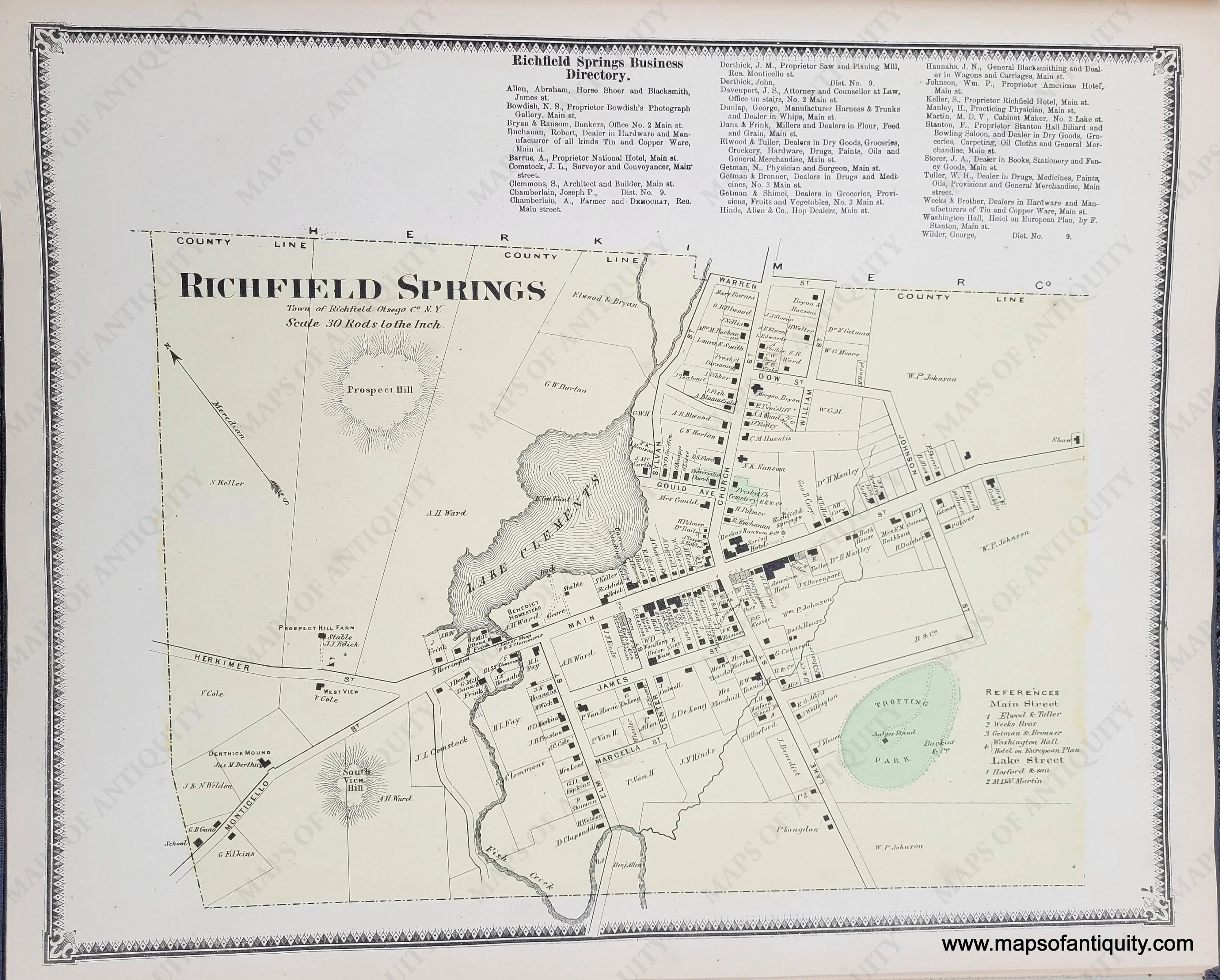 1868 Antique Map Richfield Springs, Town of Richfield, Otsego Co. NY ...