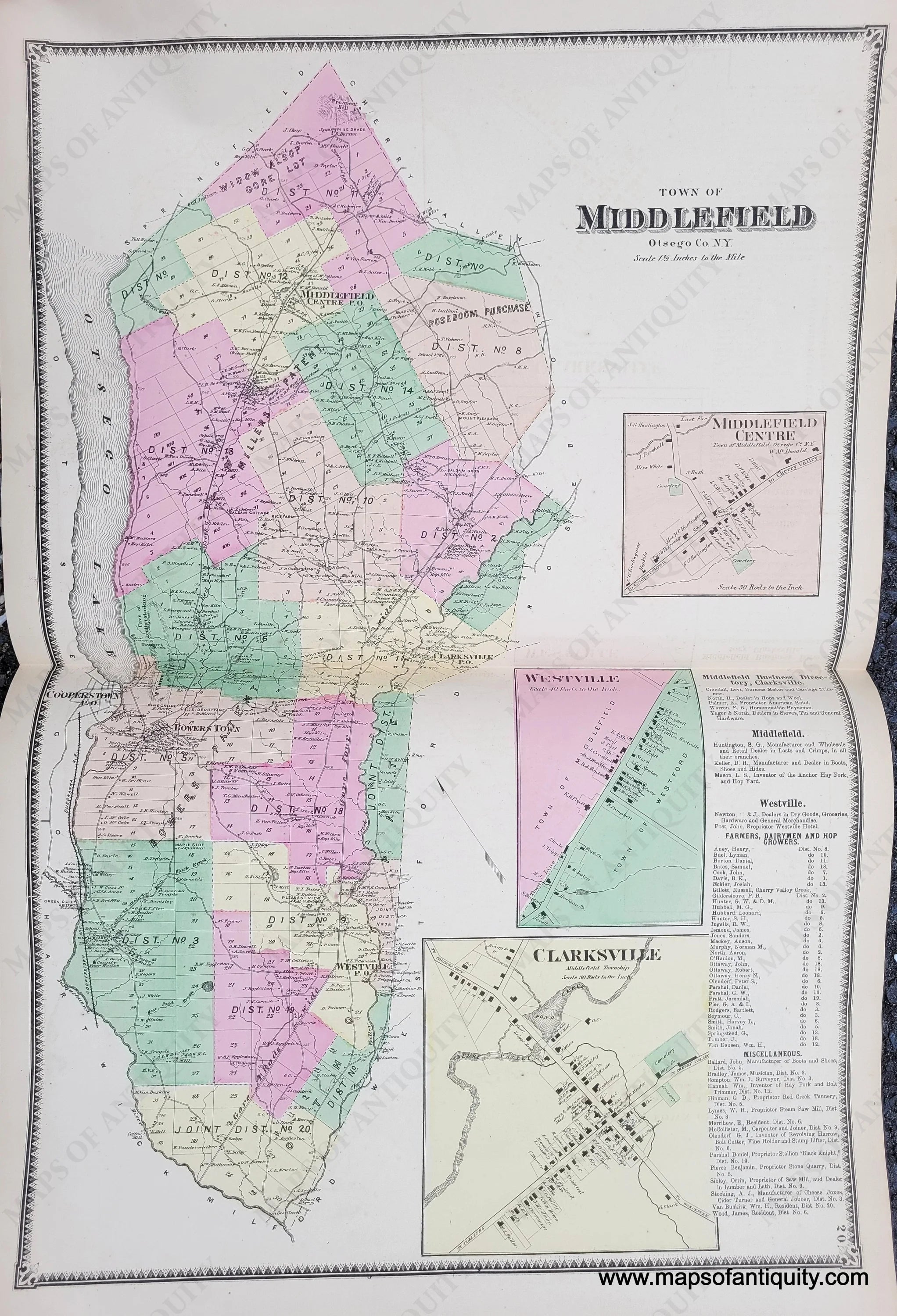 1868 Antique Map Town of Middlefield, Otsego Co. NY – Maps of Antiquity