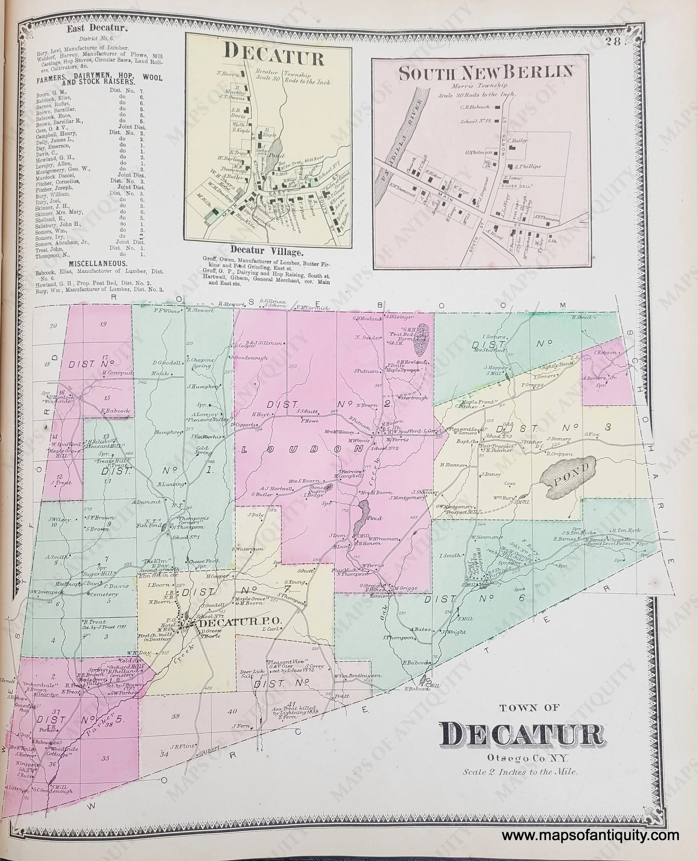 1868 Antique Map Town of Decatur, Otsego Co. NY – Maps of Antiquity