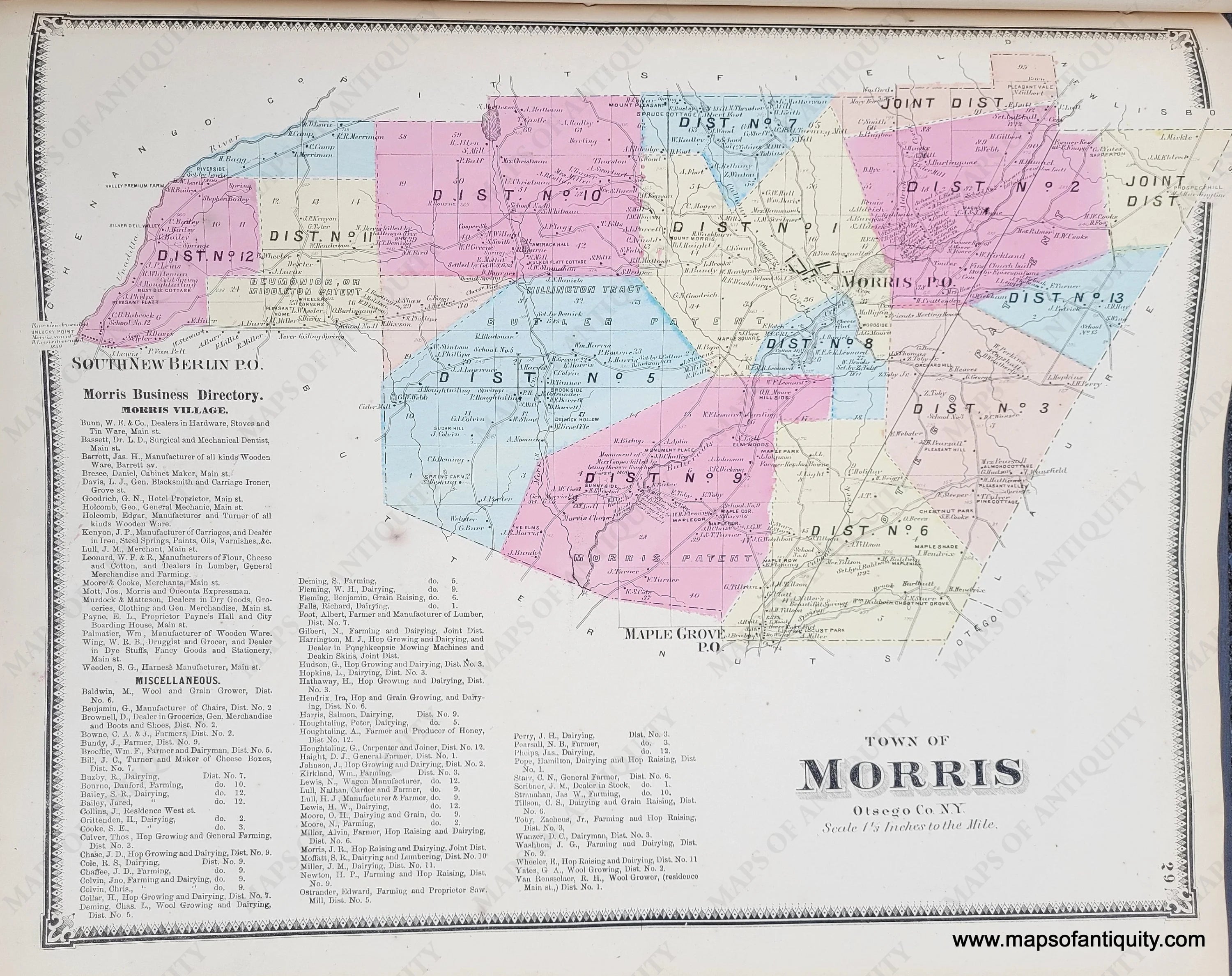 1868 Antique Map Town of Morris, Otsego Co. NY – Maps of Antiquity
