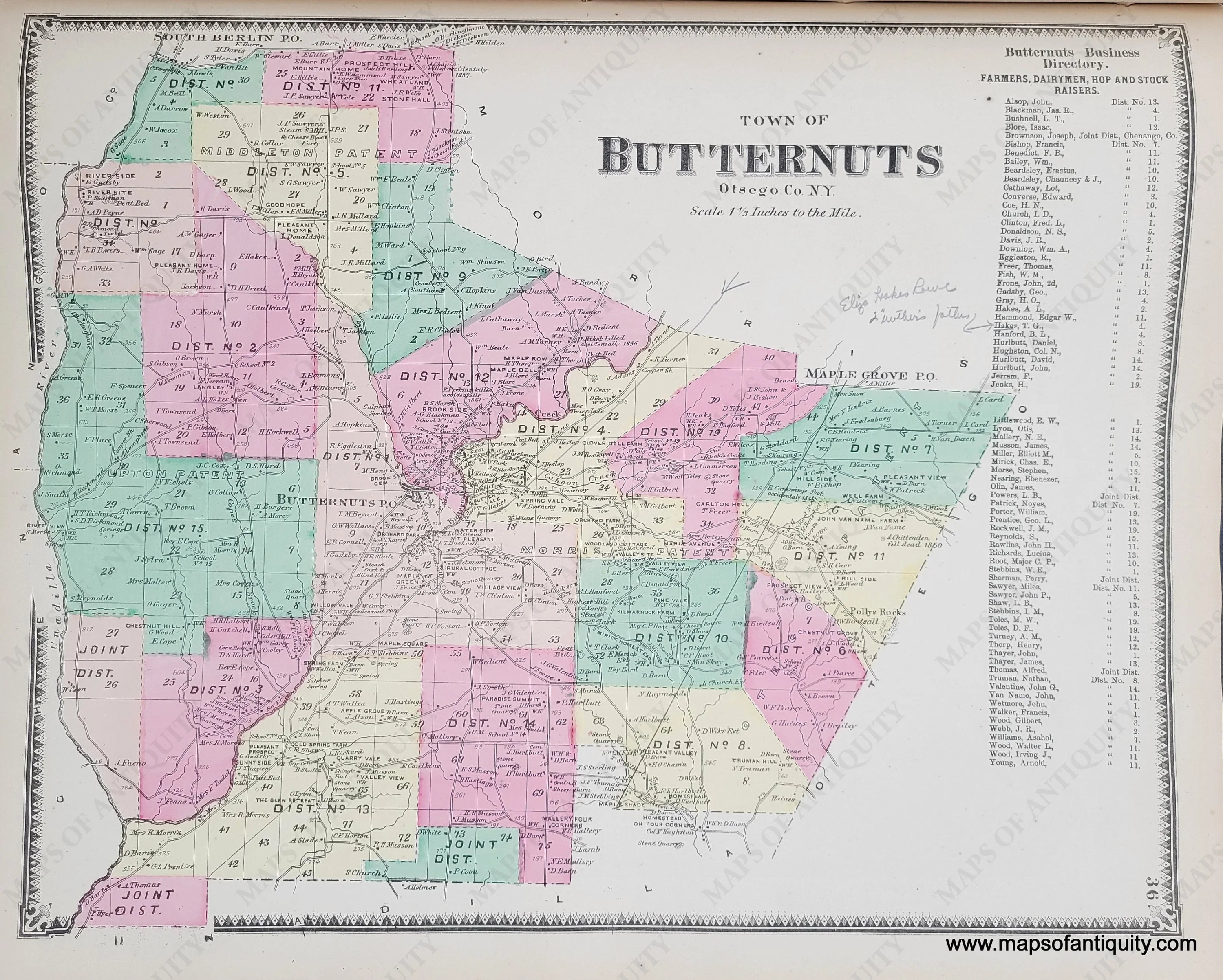 1868 Antique Map Town of Butternuts, Otsego Co. NY – Maps of Antiquity