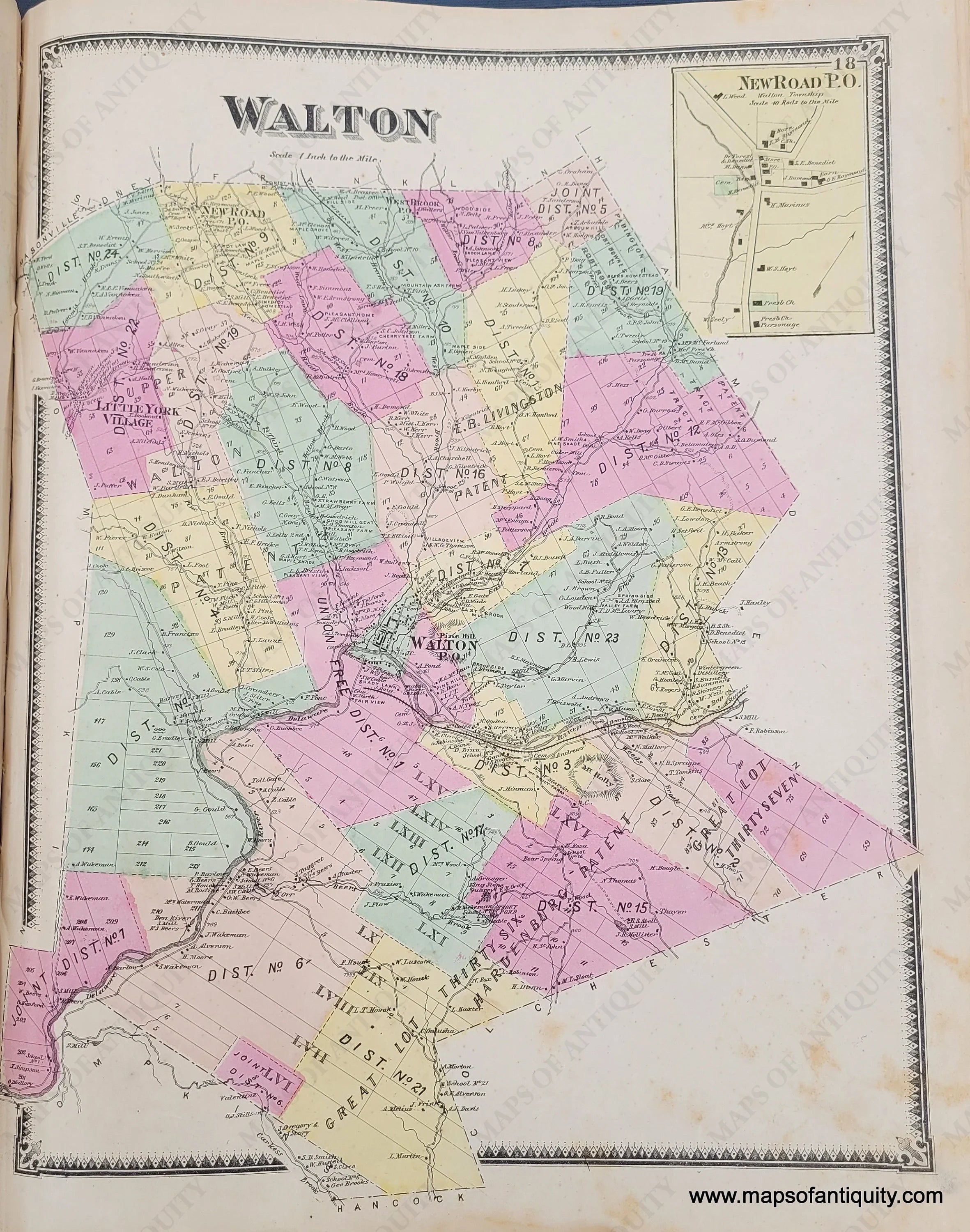 1869 Antique Map Walton, Delaware Co. NY – Maps of Antiquity