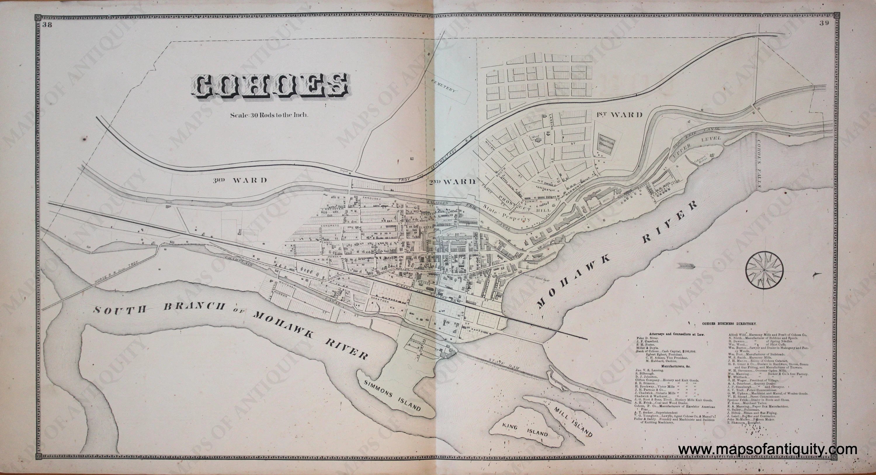 1866 Genuine Antique Map Cohoes (New York ) – Maps of Antiquity