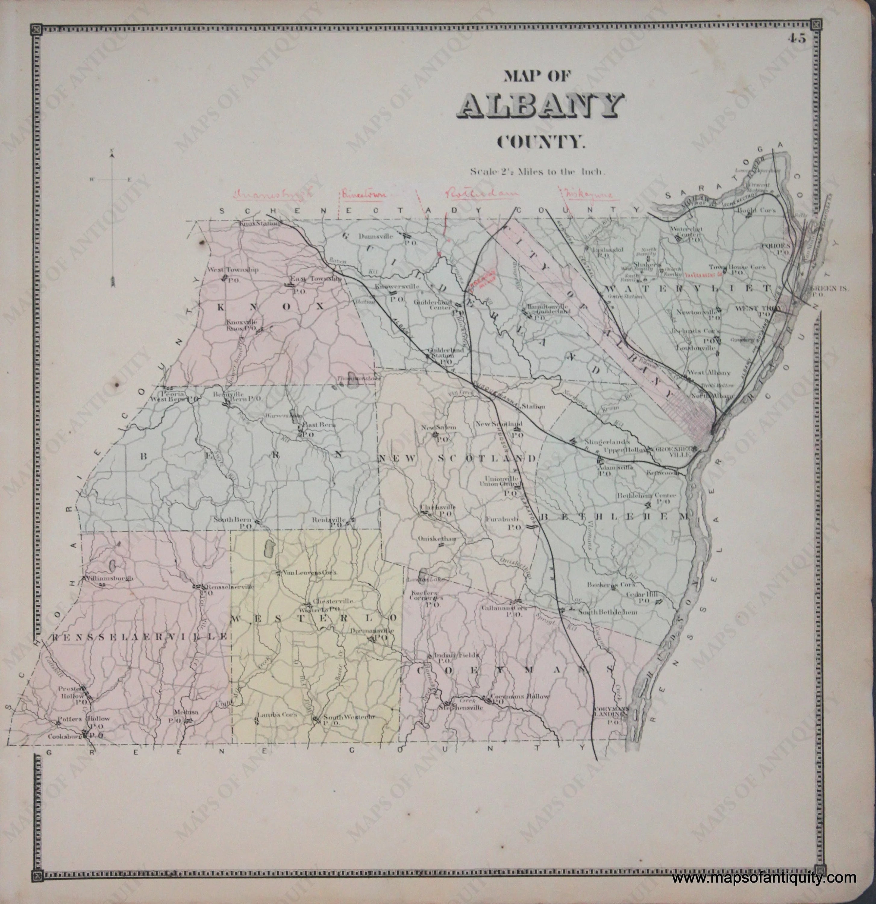 1866 Genuine Antique Map Map of Albany County (New York ) – Maps of ...