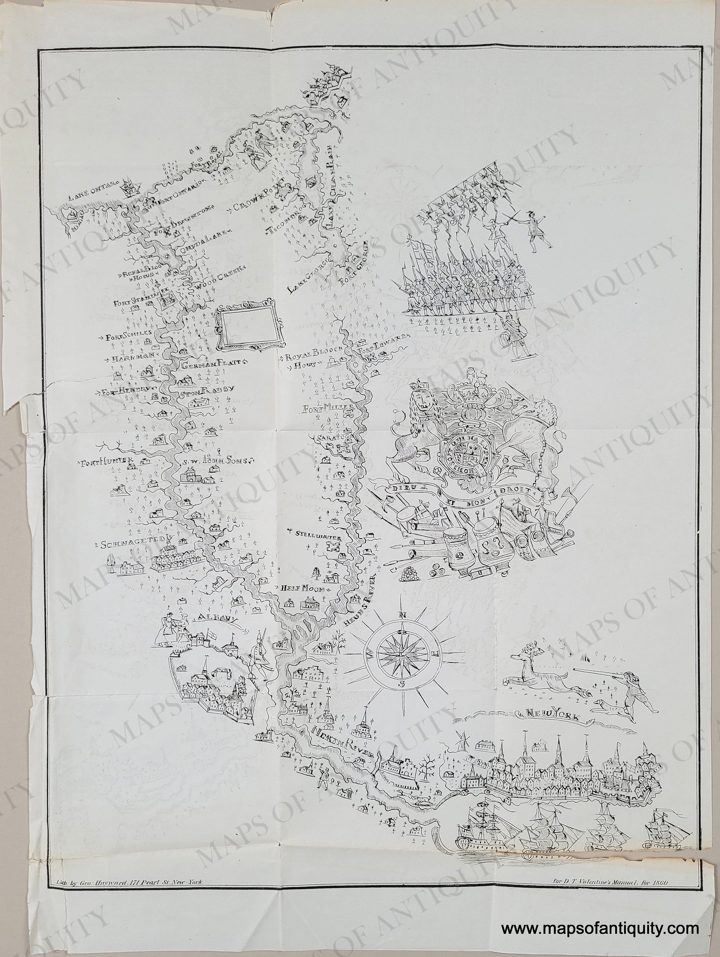 1860 - Untitled - New York City to Lake Ontario - Antique Map – Maps of ...