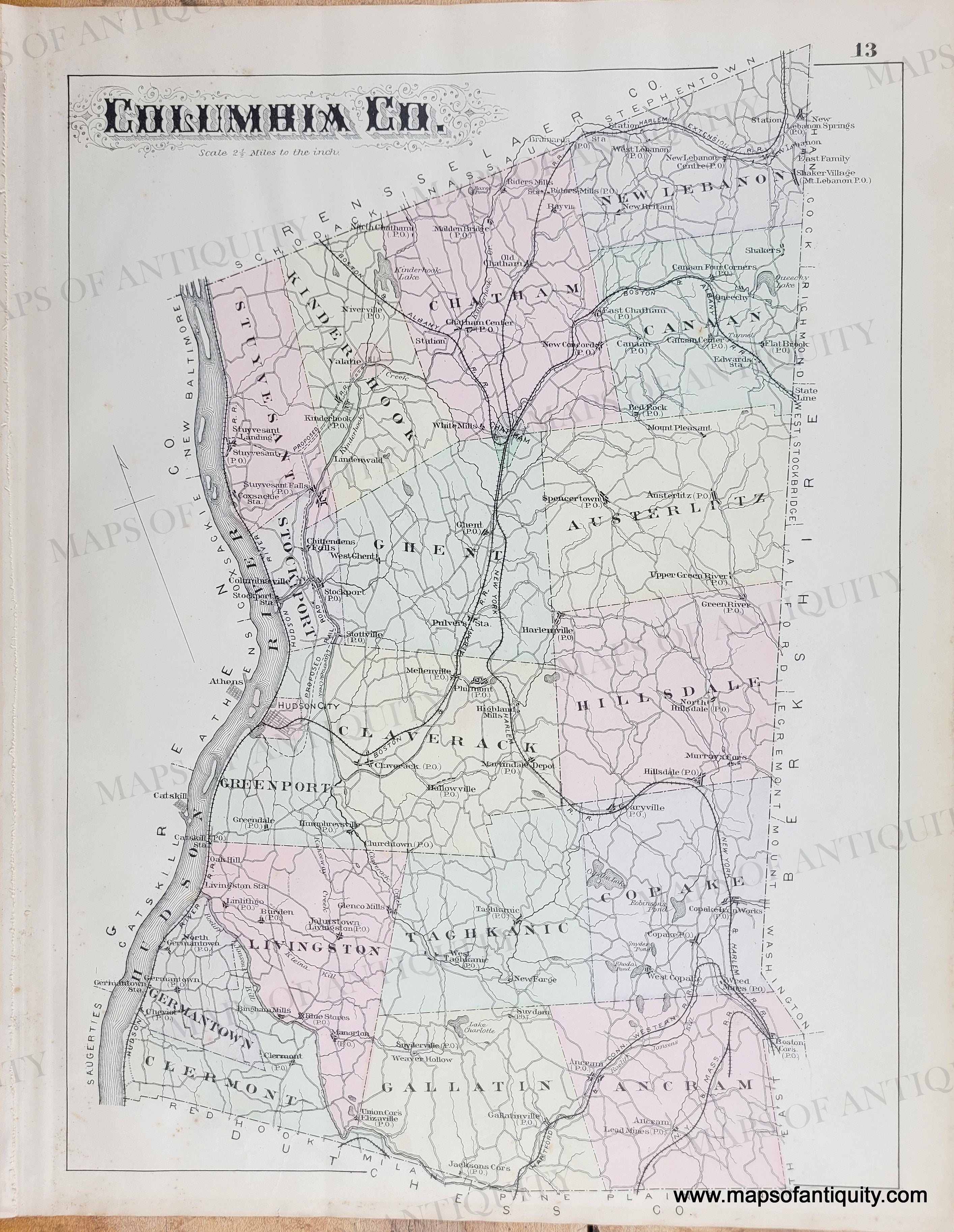 1888 - Columbia Co. (NY) - Genuine Antique Map – Maps of Antiquity