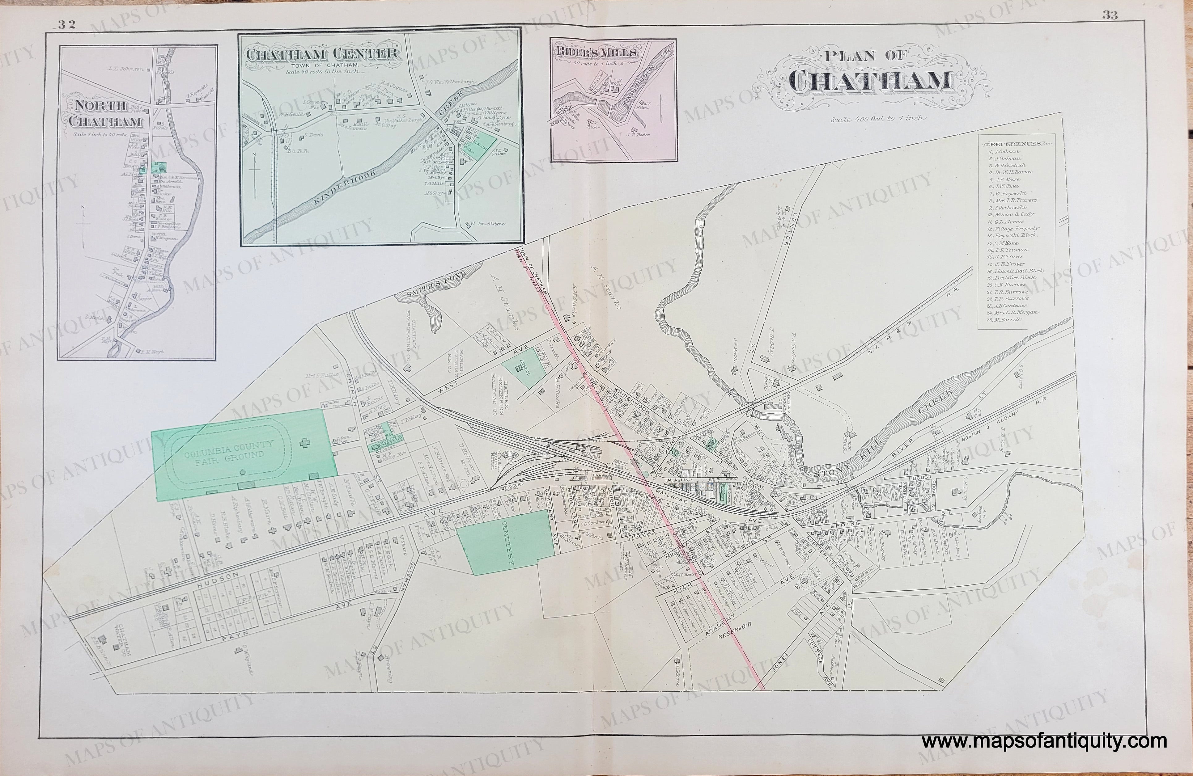 1888 - Plan of Chatham - partial with partial Ghent (NY) - Genuine Ant ...