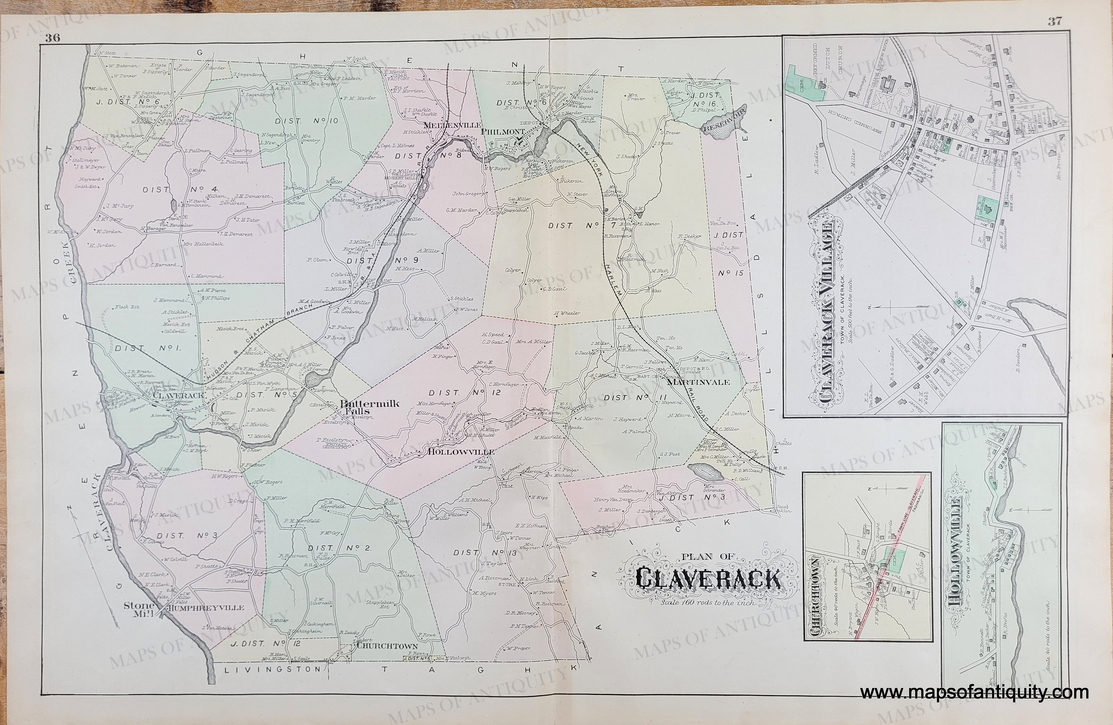 1888 - Plan of Claverack (NY) - Genuine Antique Map – Maps of Antiquity