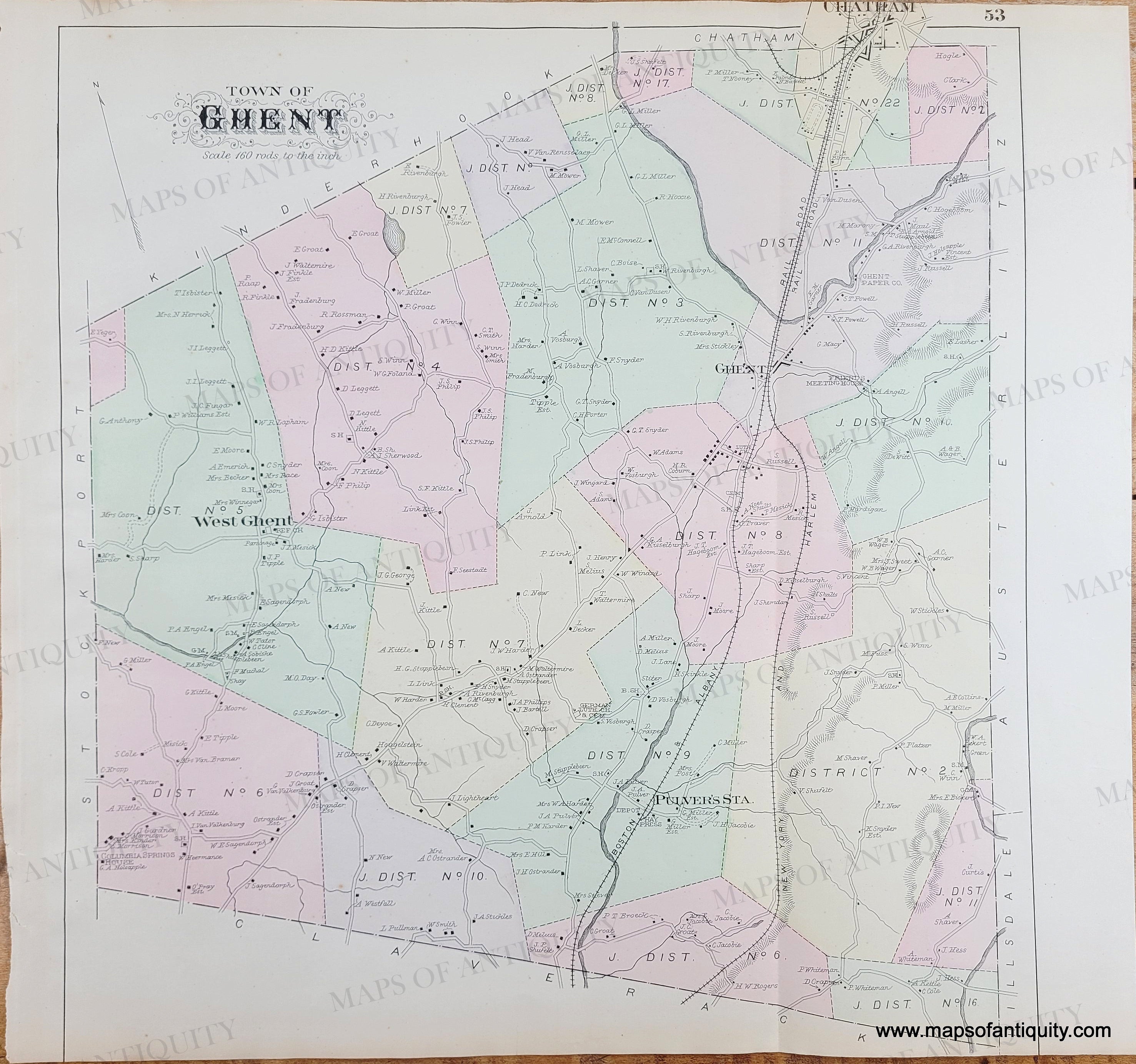 1888 - Town of Ghent (NY) - Genuine Antique Map – Maps of Antiquity