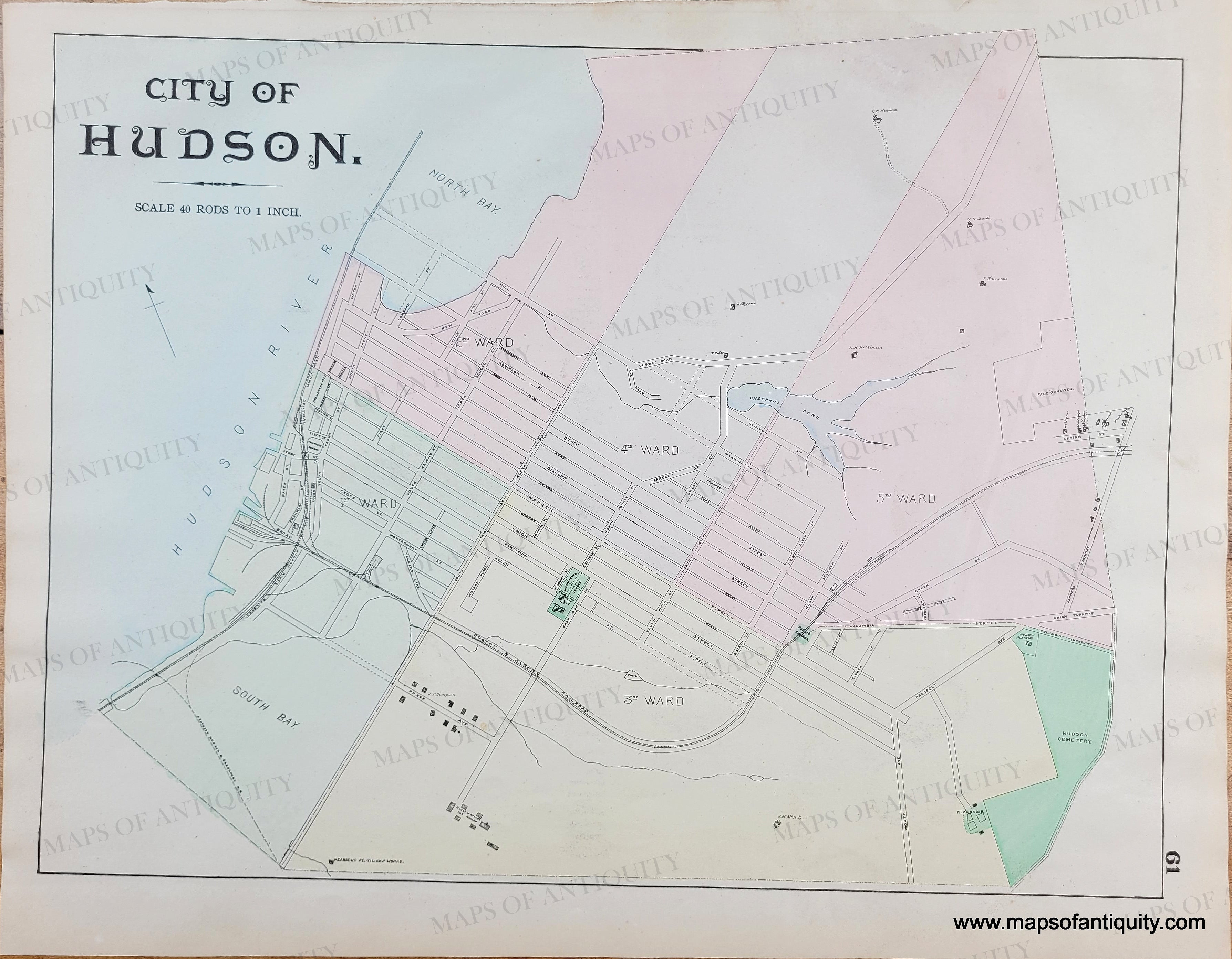 1888 - City of Hudson (NY) - Genuine Antique Map – Maps of Antiquity