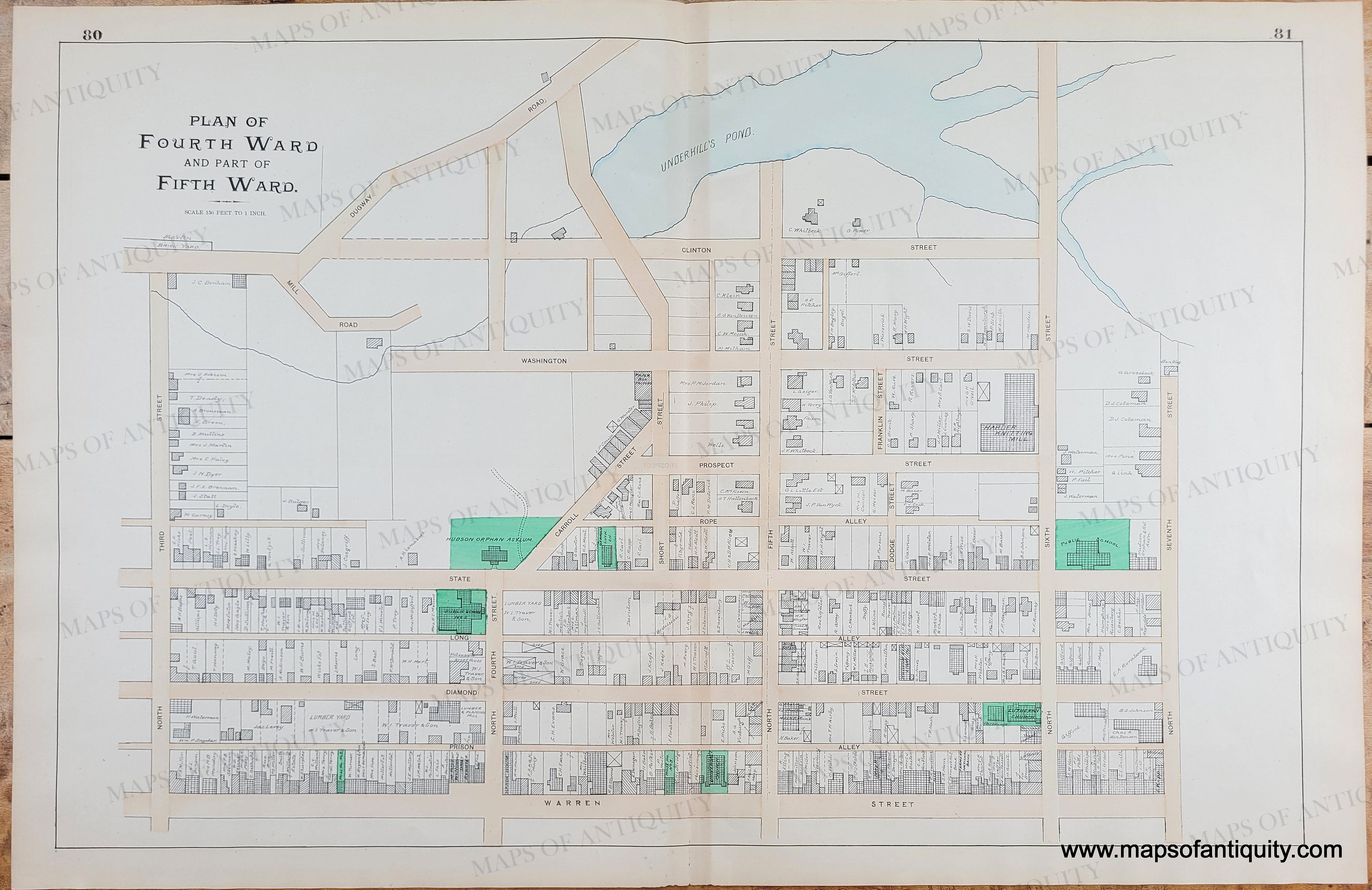 1888 - Plan of Fourth and Part of Fifth Ward (Hudson, NY) - Genuine An ...