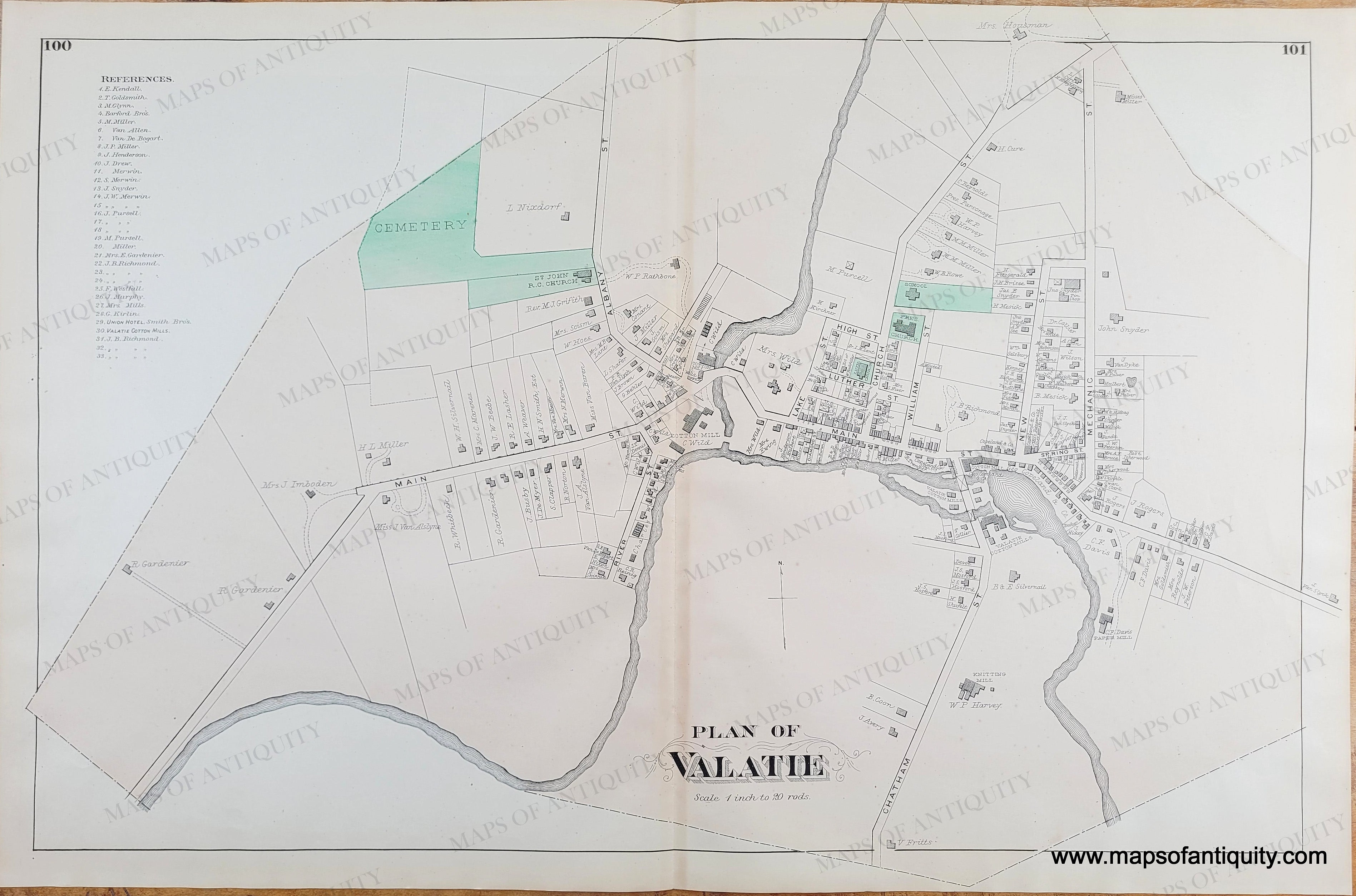 1888 - Plan of Valatie (NY) - Genuine Antique Map – Maps of Antiquity