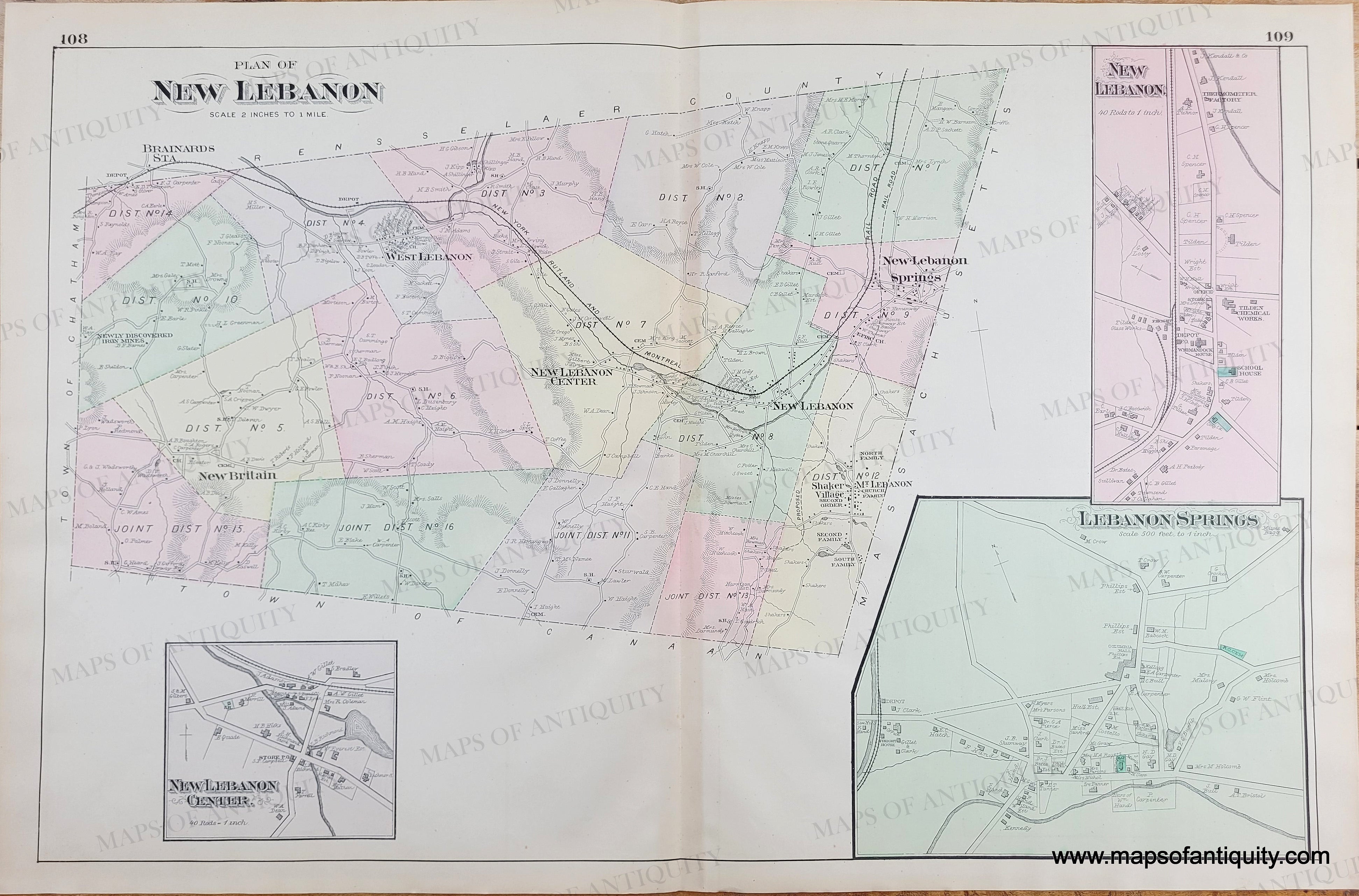 1888 - Plan of New Lebanon (NY) - Genuine Antique Map – Maps of Antiquity