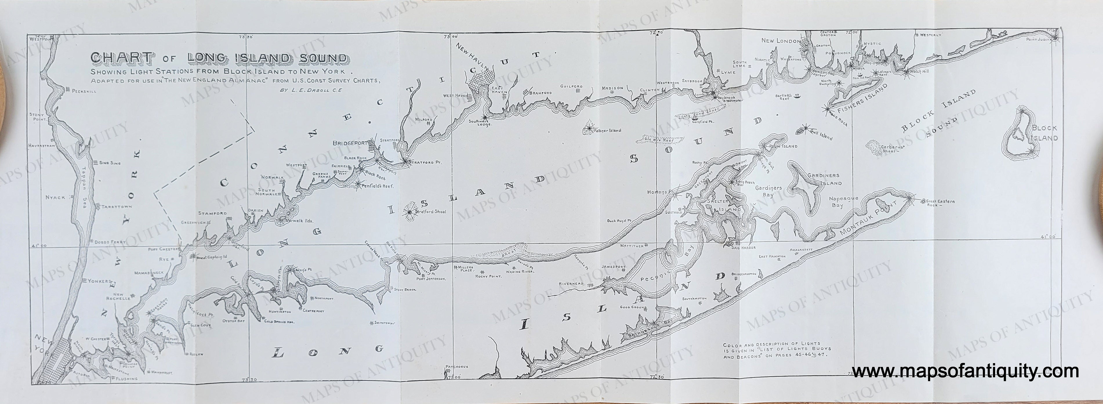 1897 - Chart of Long Island Sound showing Light Stations from Block Is ...