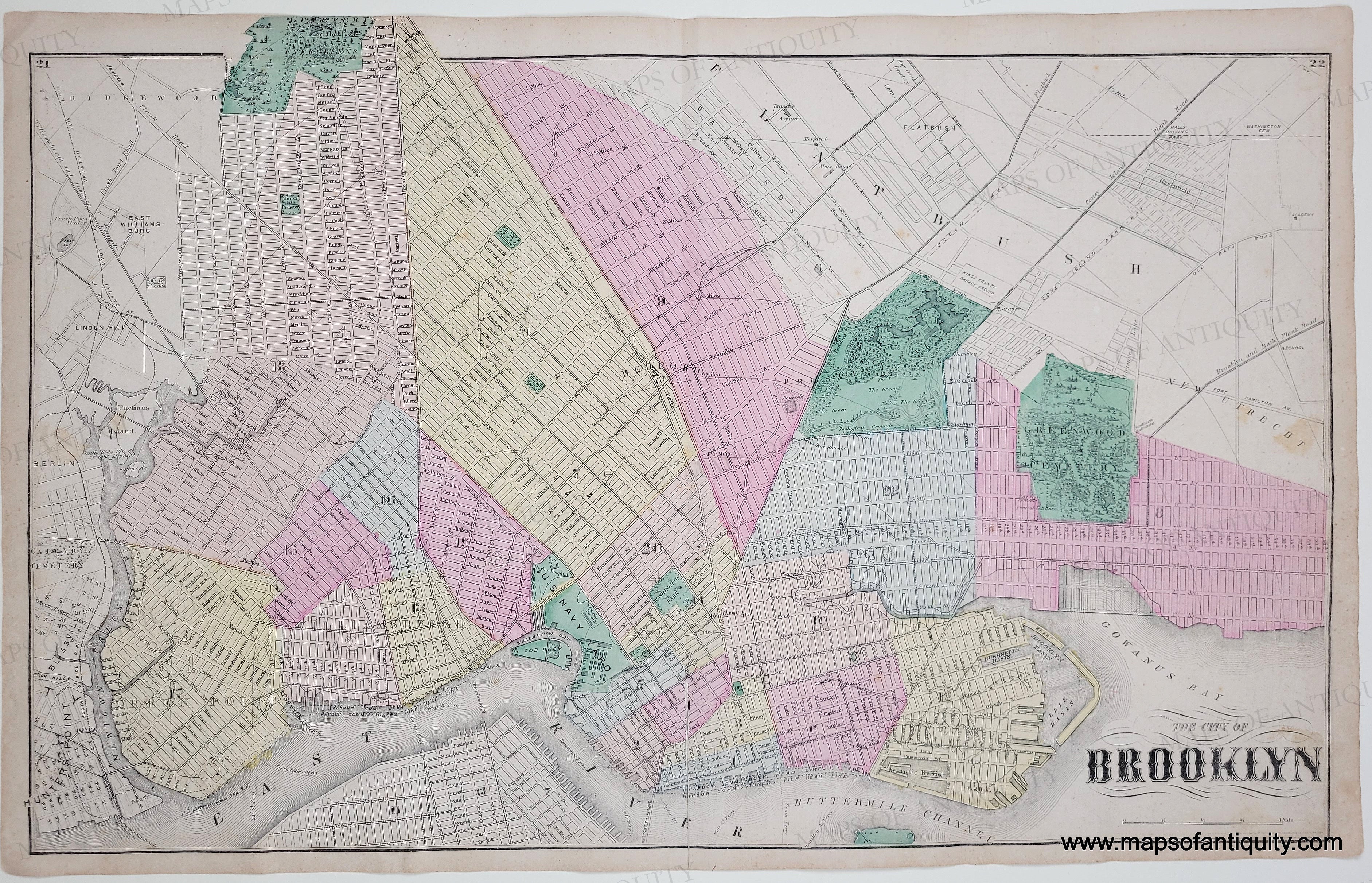 1873 - The City of Brooklyn (centerfold map) with Flatbush, Parkville ...