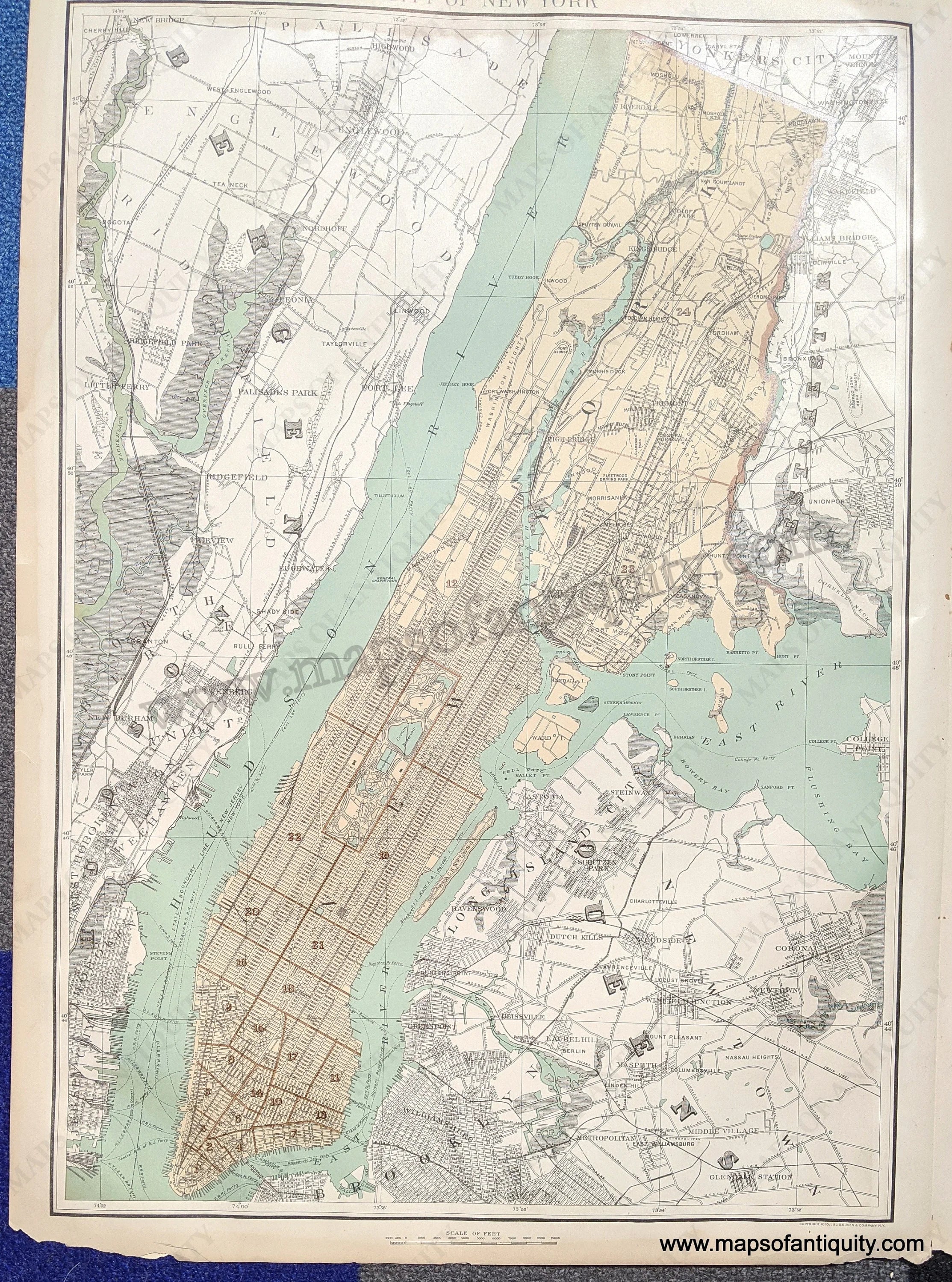 1895 - City of New York - Antique Map – Maps of Antiquity