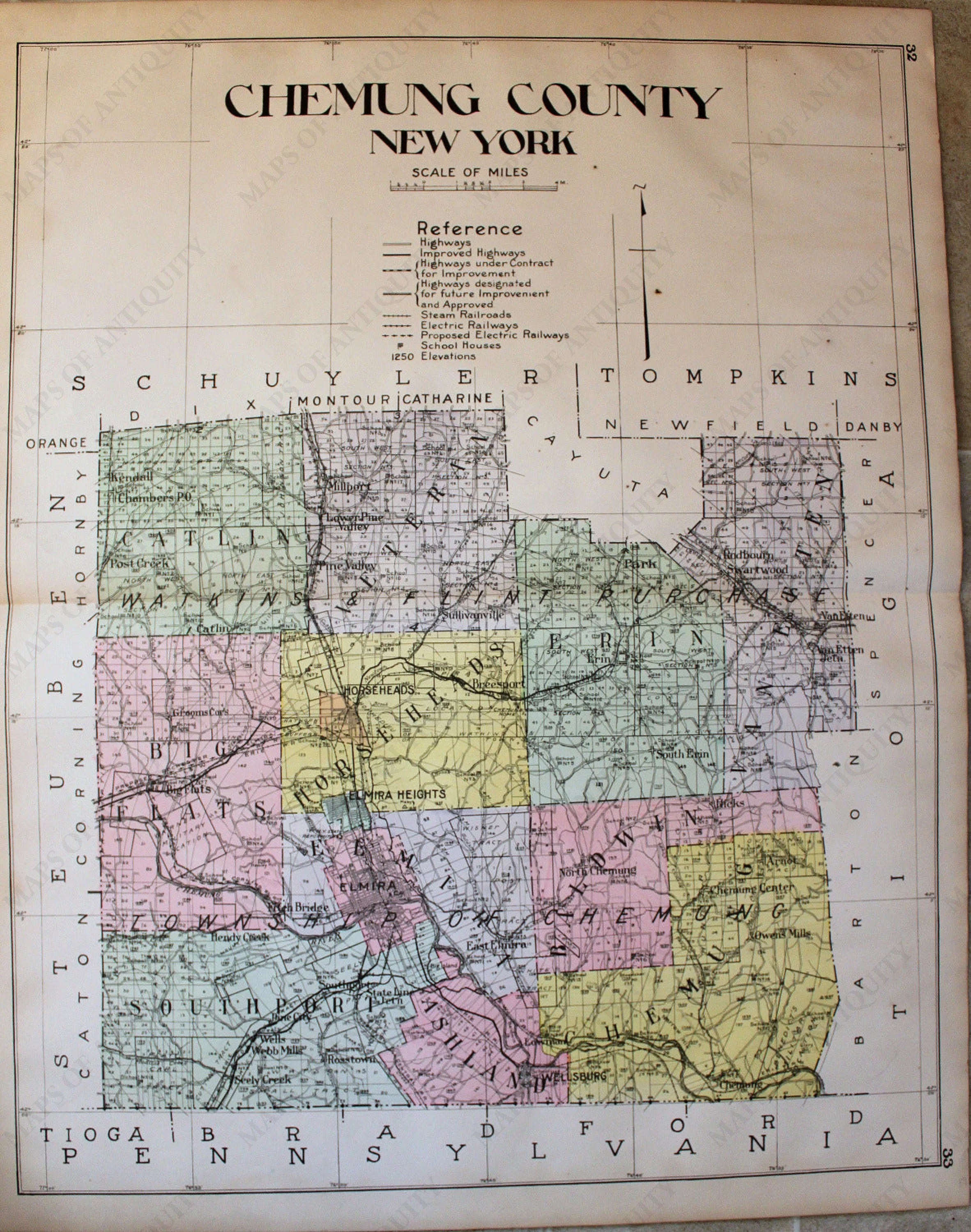 1911 - Chemung County New York - Antique Map – Maps of Antiquity