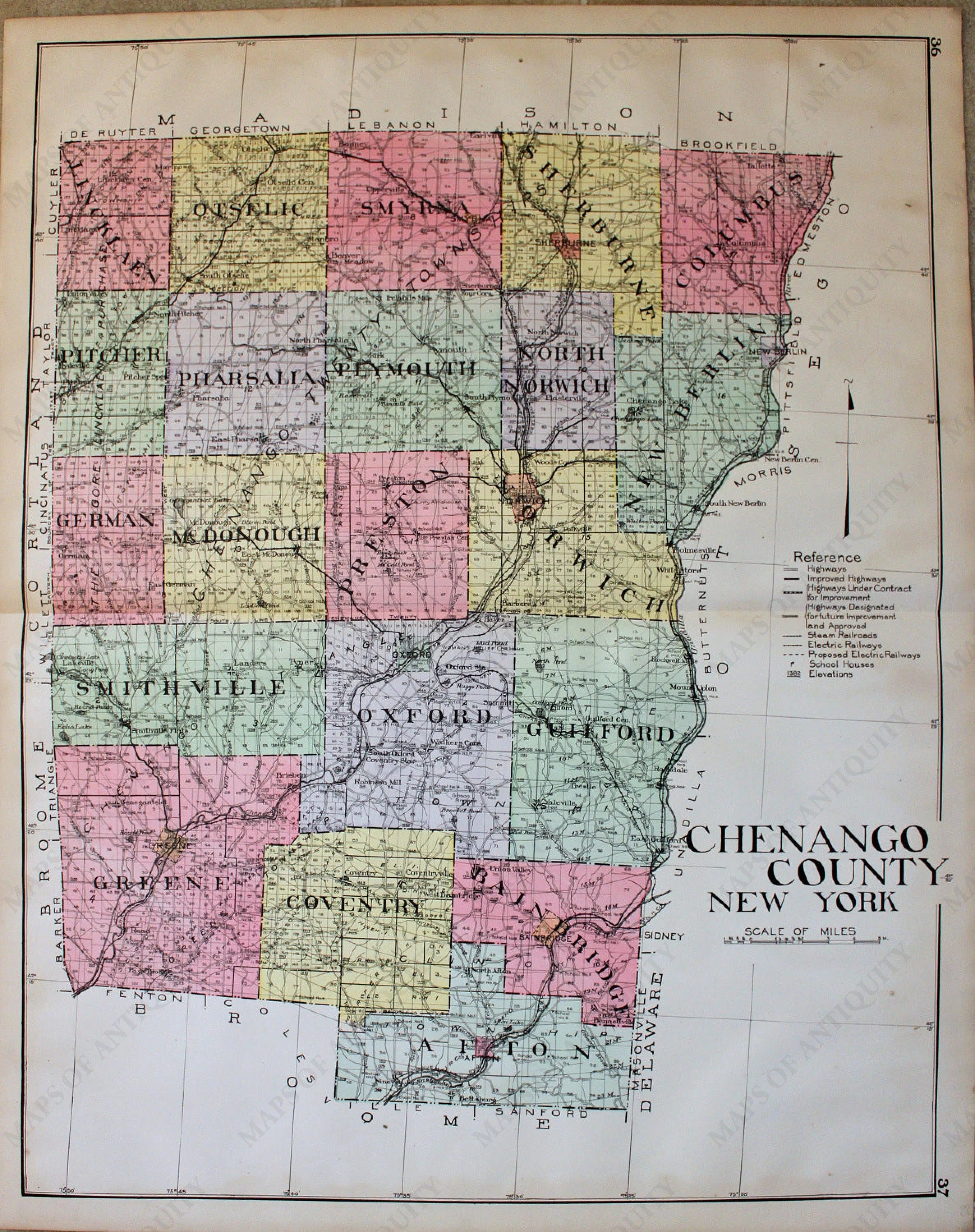1911 - Chenango County New York - Antique Map – Maps of Antiquity