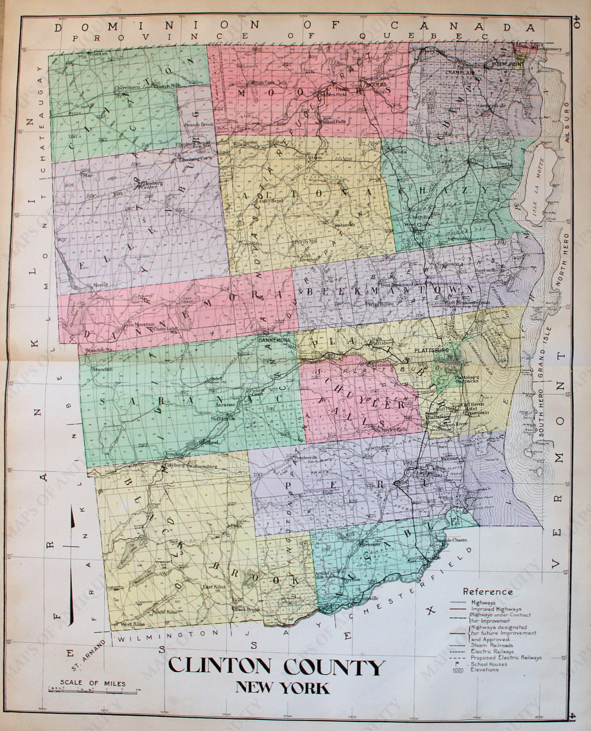 1911 - Clinton County New York - Antique Map – Maps of Antiquity