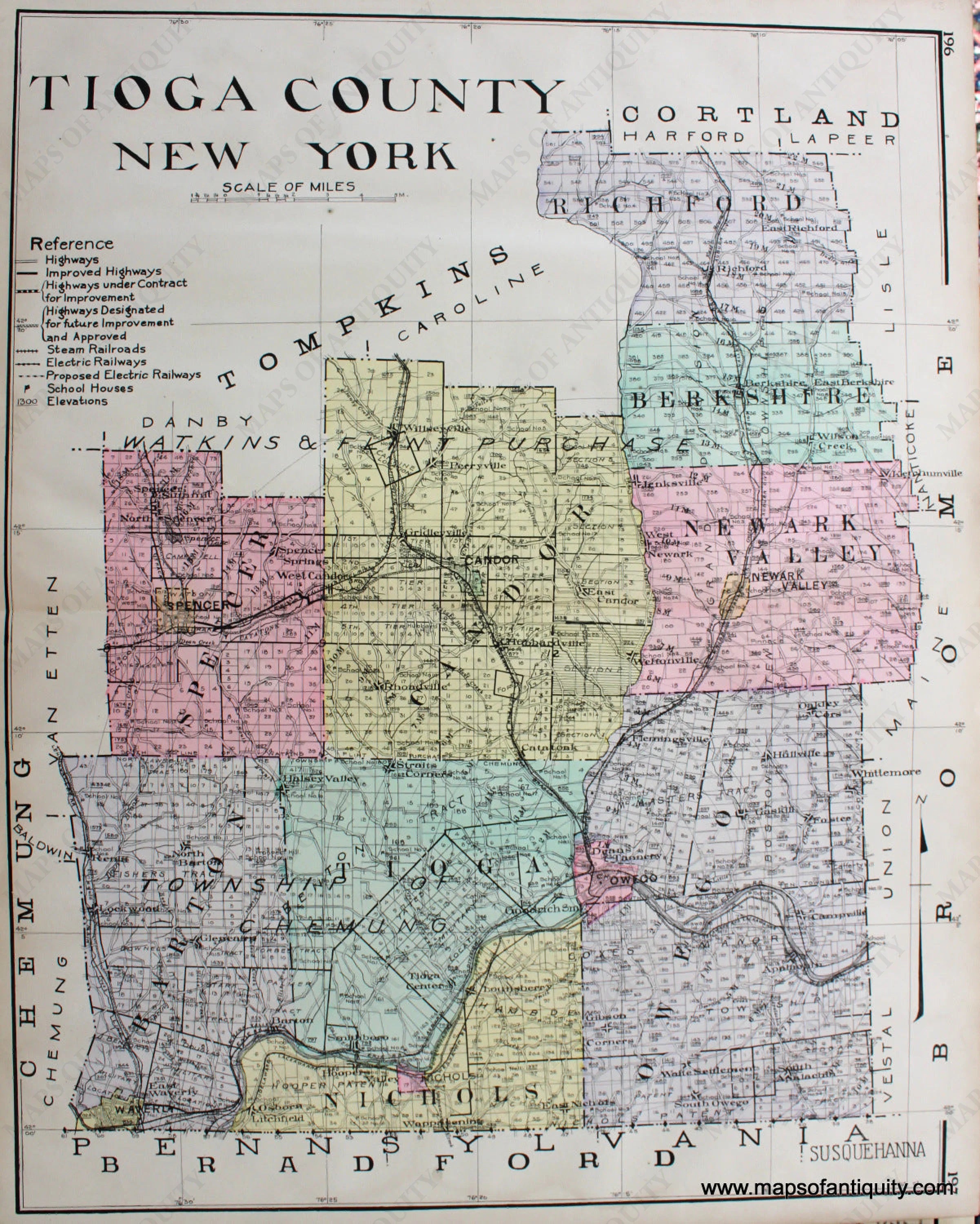1911 - Tioga County, New York - Antique Map – Maps of Antiquity