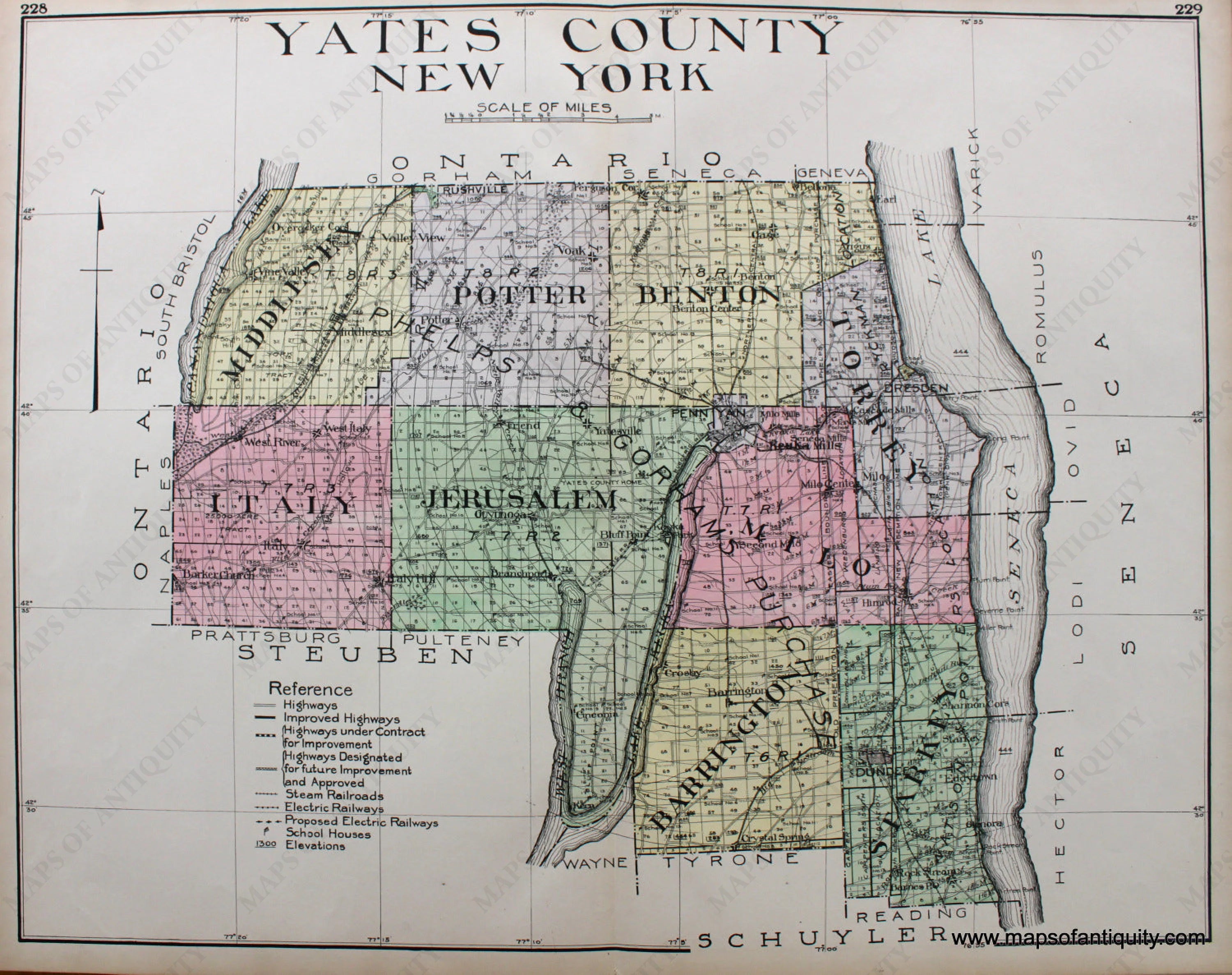1911 - Yates County, New York - Antique Map – Maps of Antiquity