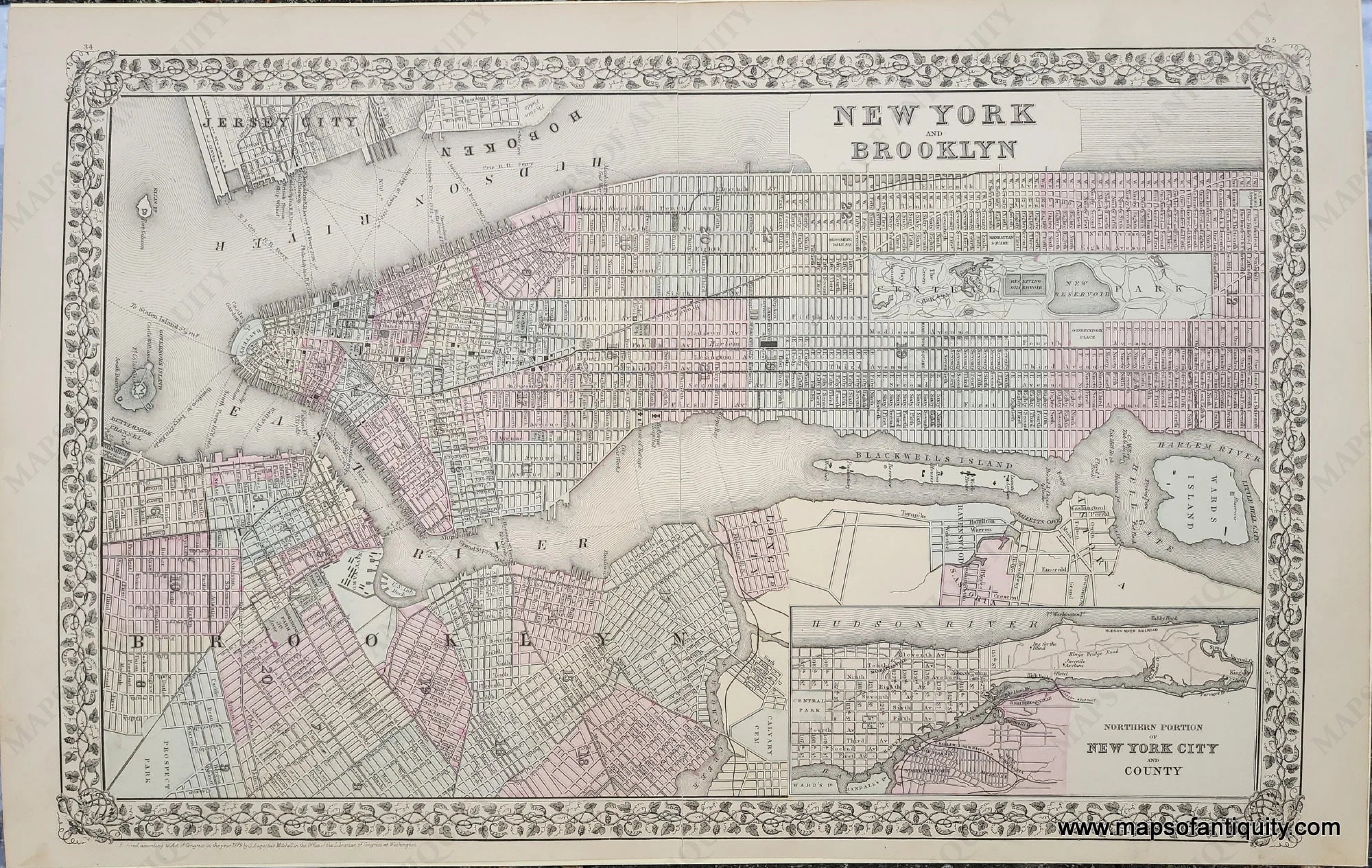 1879 - New York and Brooklyn - Antique Map – Maps of Antiquity