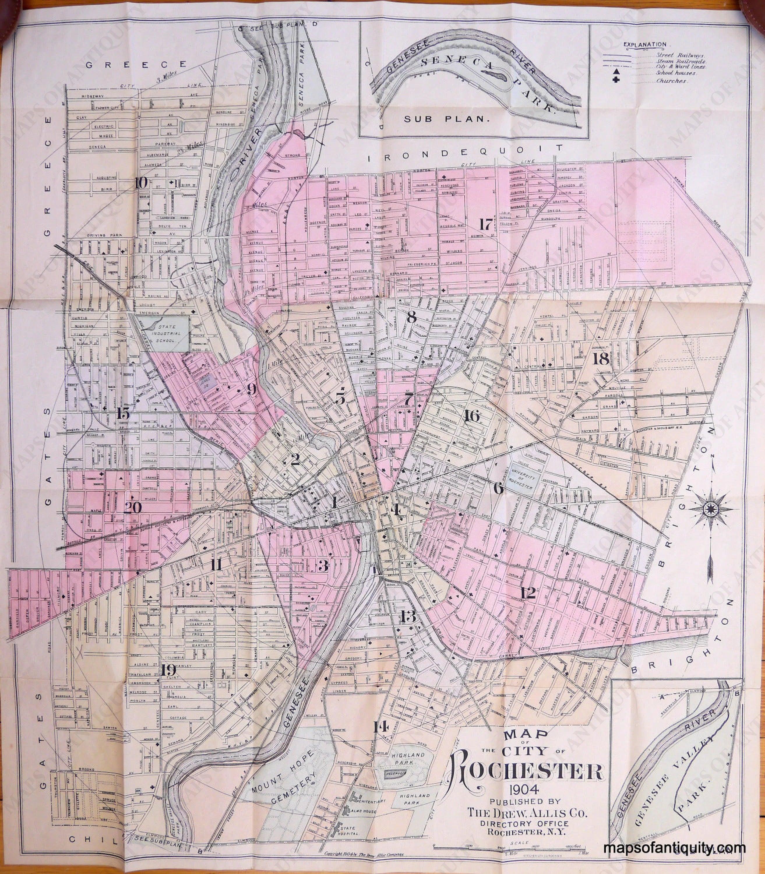 1904 - New Colored Map of Rochester - Antique Map – Maps of Antiquity