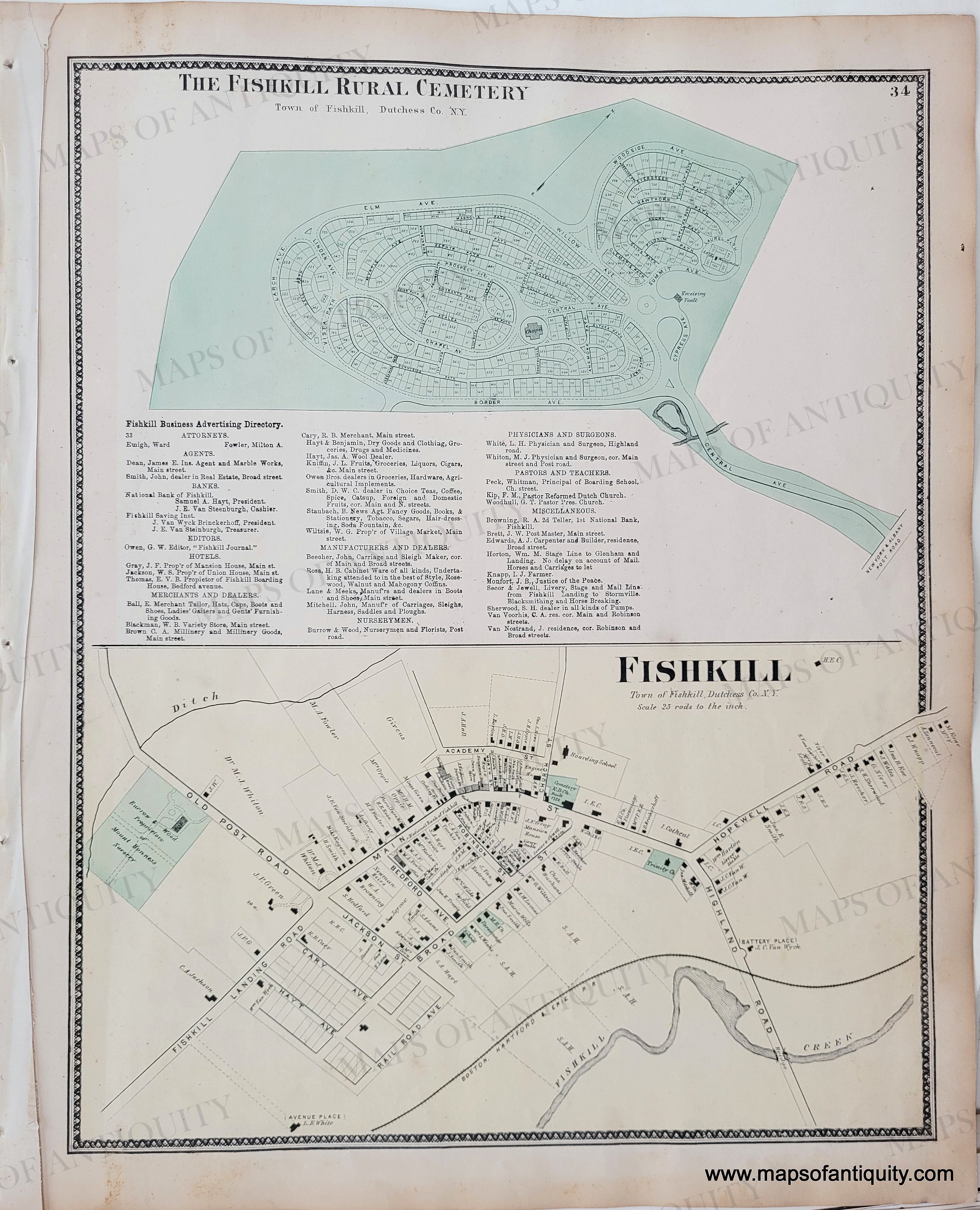 1867 - The Fishkill Rural Cemetery, and Fishkill (NY) - Antique Map ...