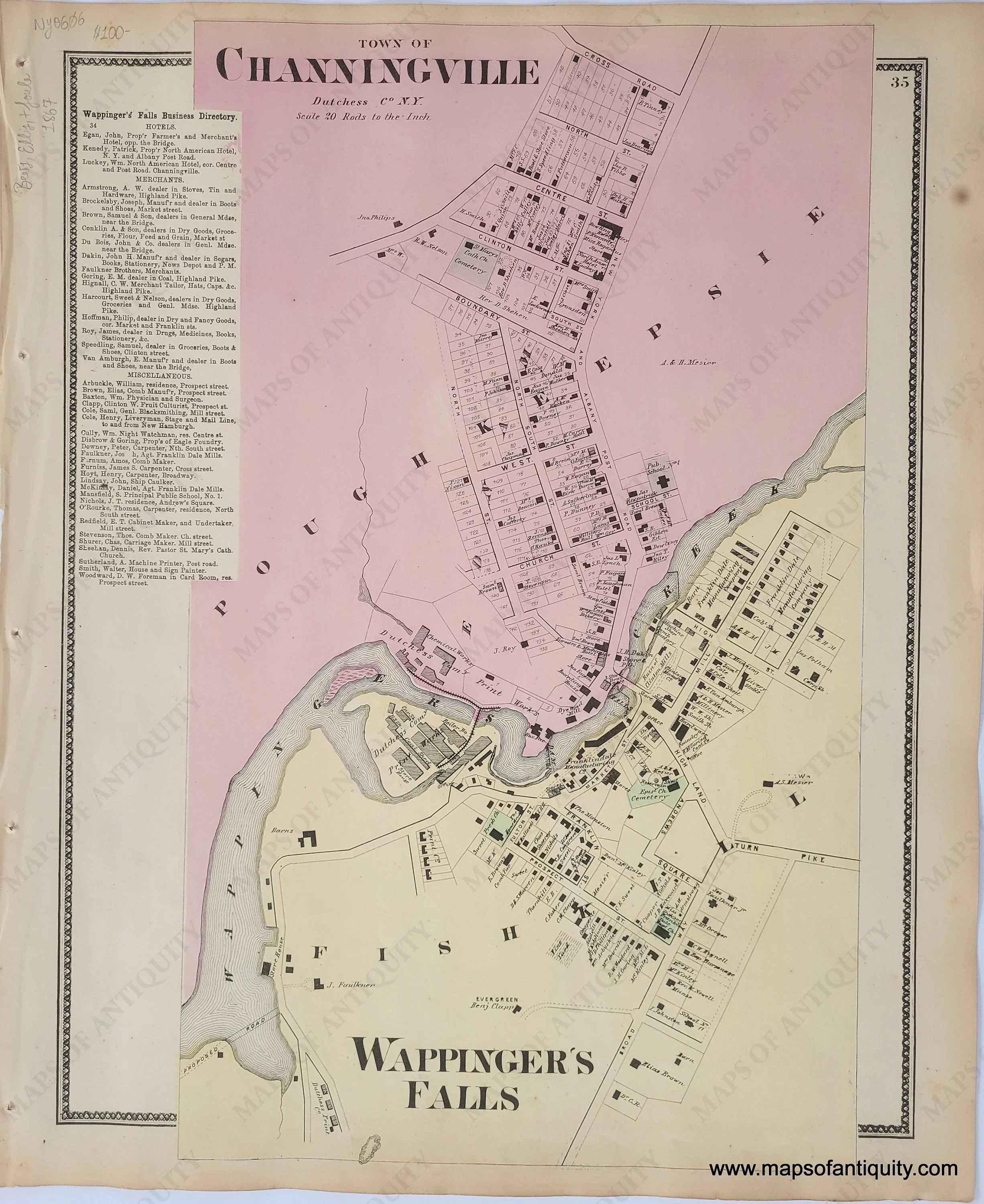 1867 - Town of Channingville, and Wappinger's Falls (NY) - Antique Map ...