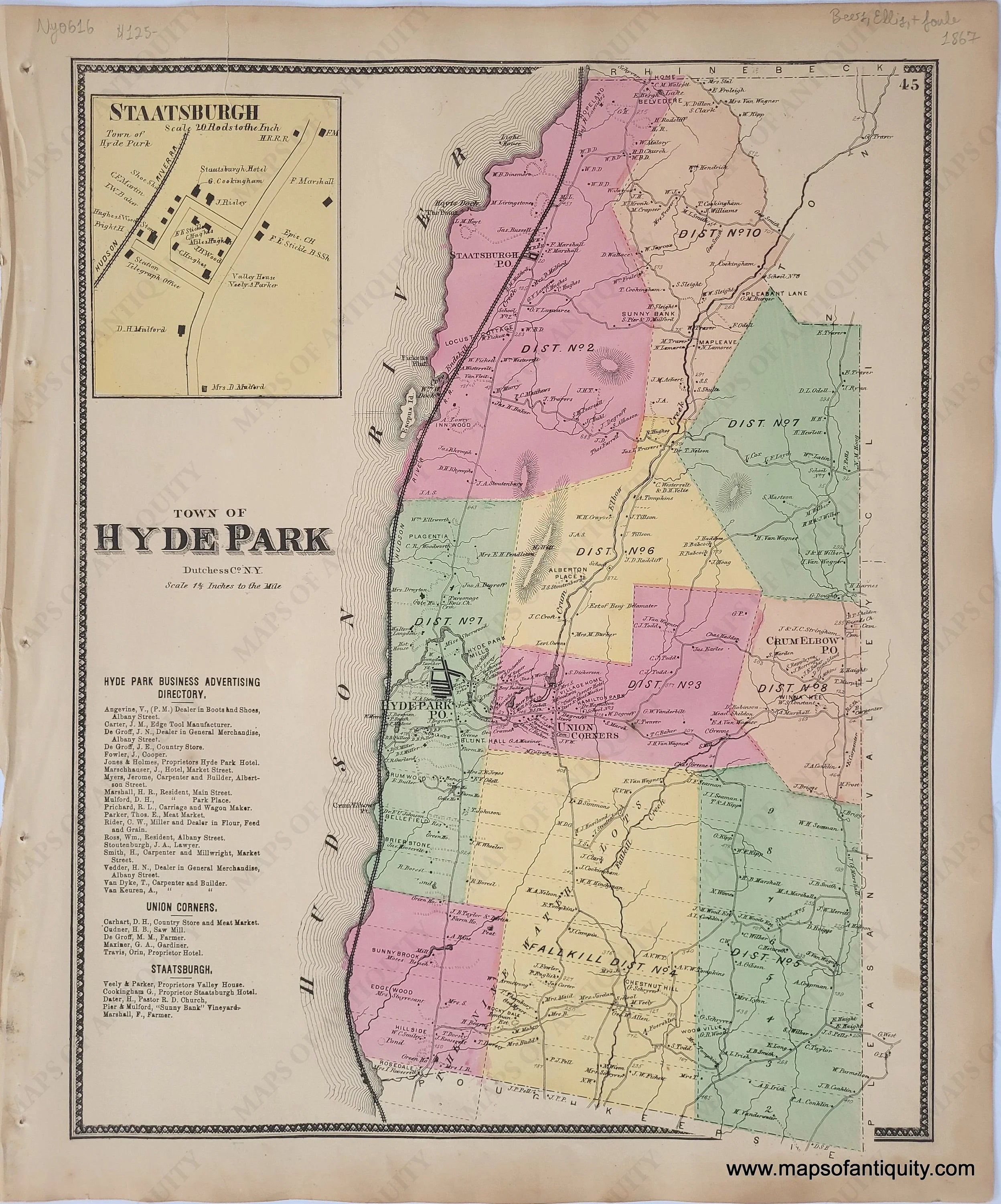 1867 - Town of Hyde Park (NY) - Antique Map – Maps of Antiquity