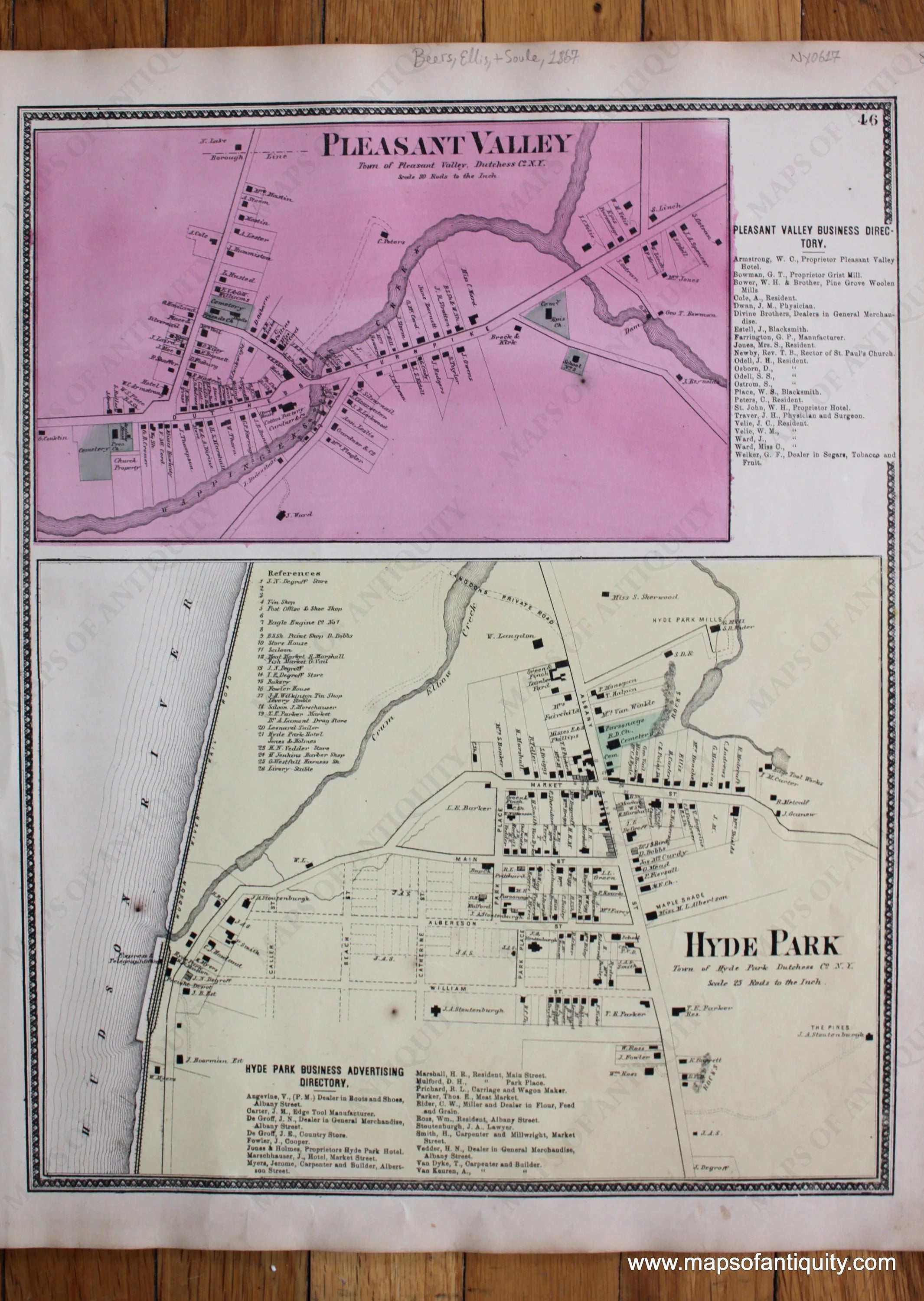 1867 - Pleasant Valley, and Hyde Park (NY) - Antique Map – Maps of ...