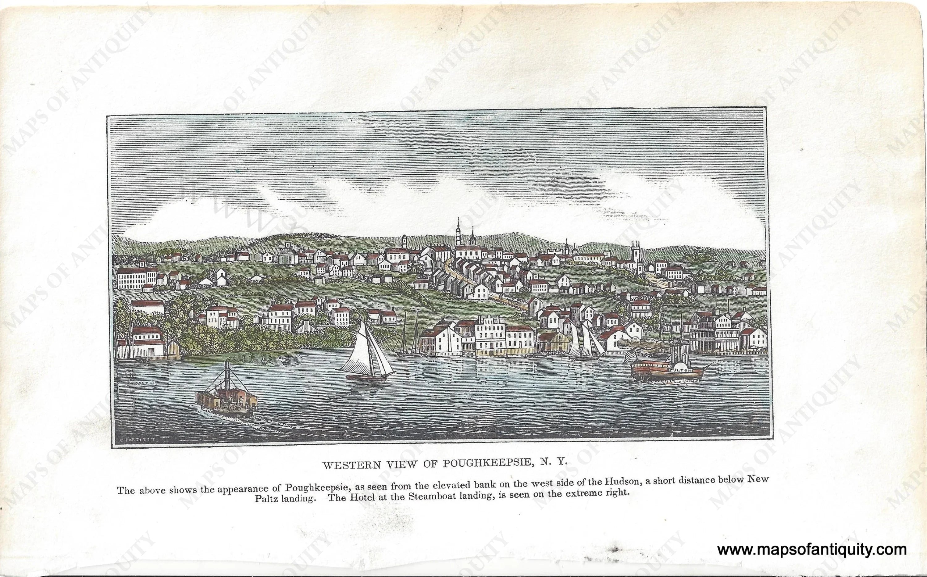 1841 - Western View of Poughkeepsie, NY - Antique Print – Maps of Antiquity
