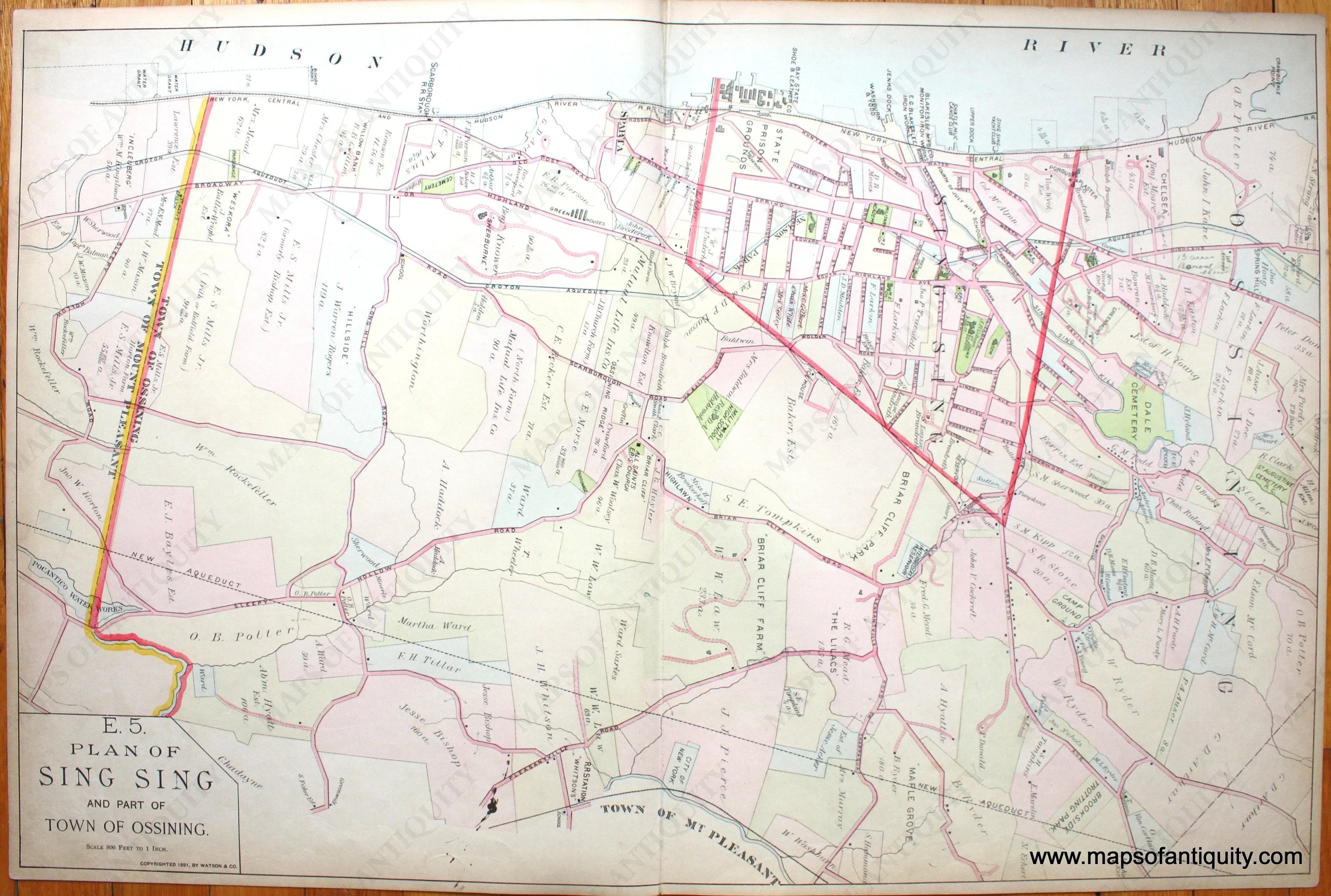 1891 - E.4. Plan of Sing Sing and part of Ossining (NY) - Antique Map ...
